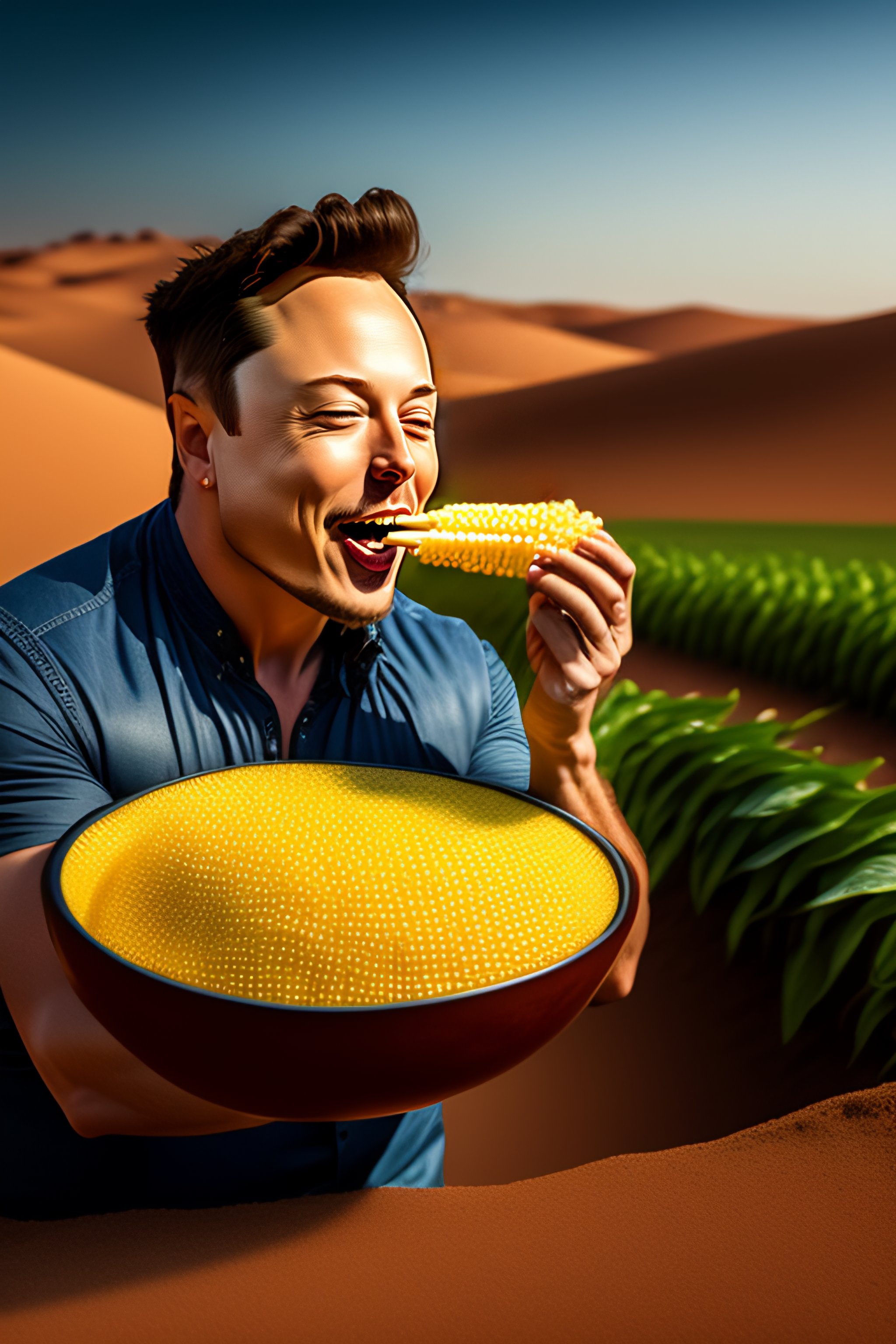 Lexica - A picture of Elon Musk eating corn