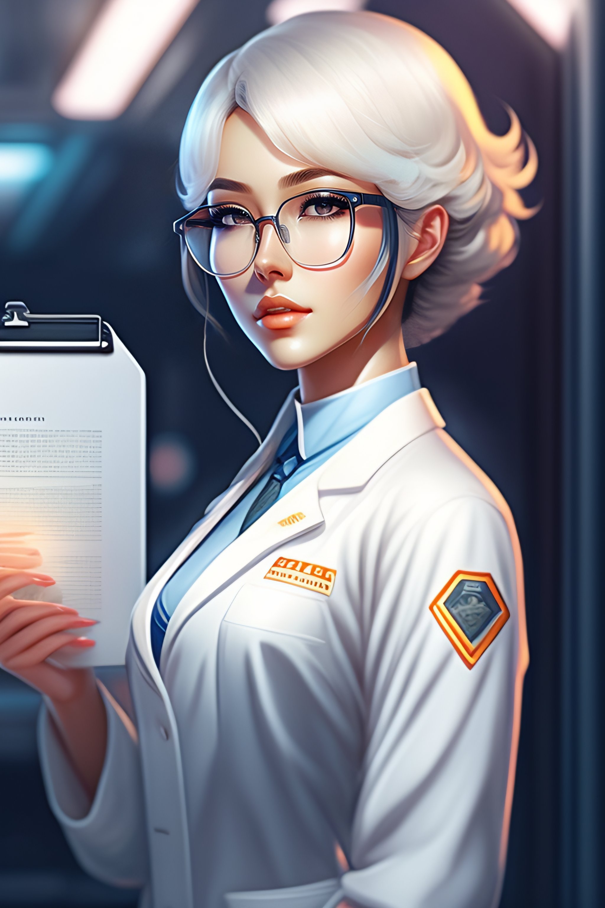 Lexica - Beautiful anime girl with short white hair, wearing lab coat ...