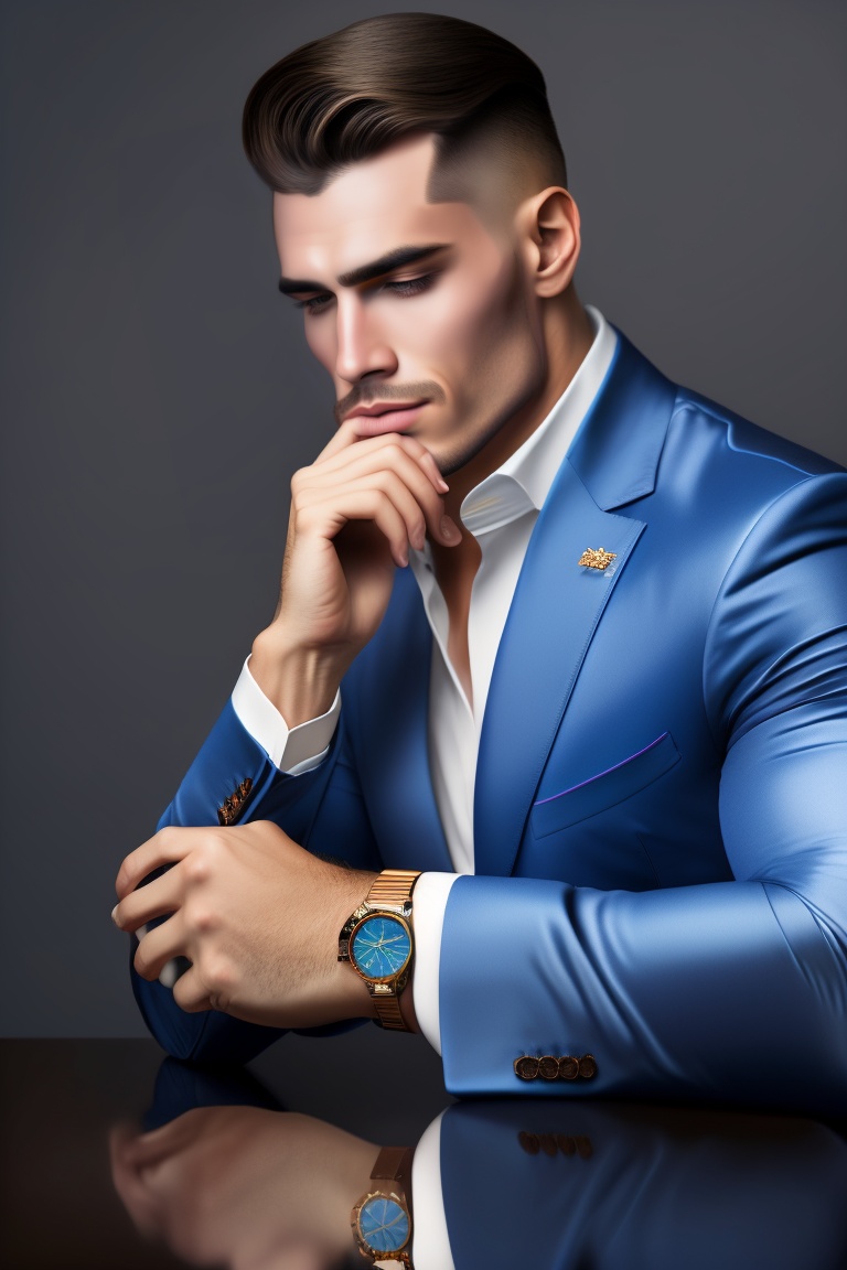 Lexica - Ultra realistic image of a stoic man with a blue suit, face ...