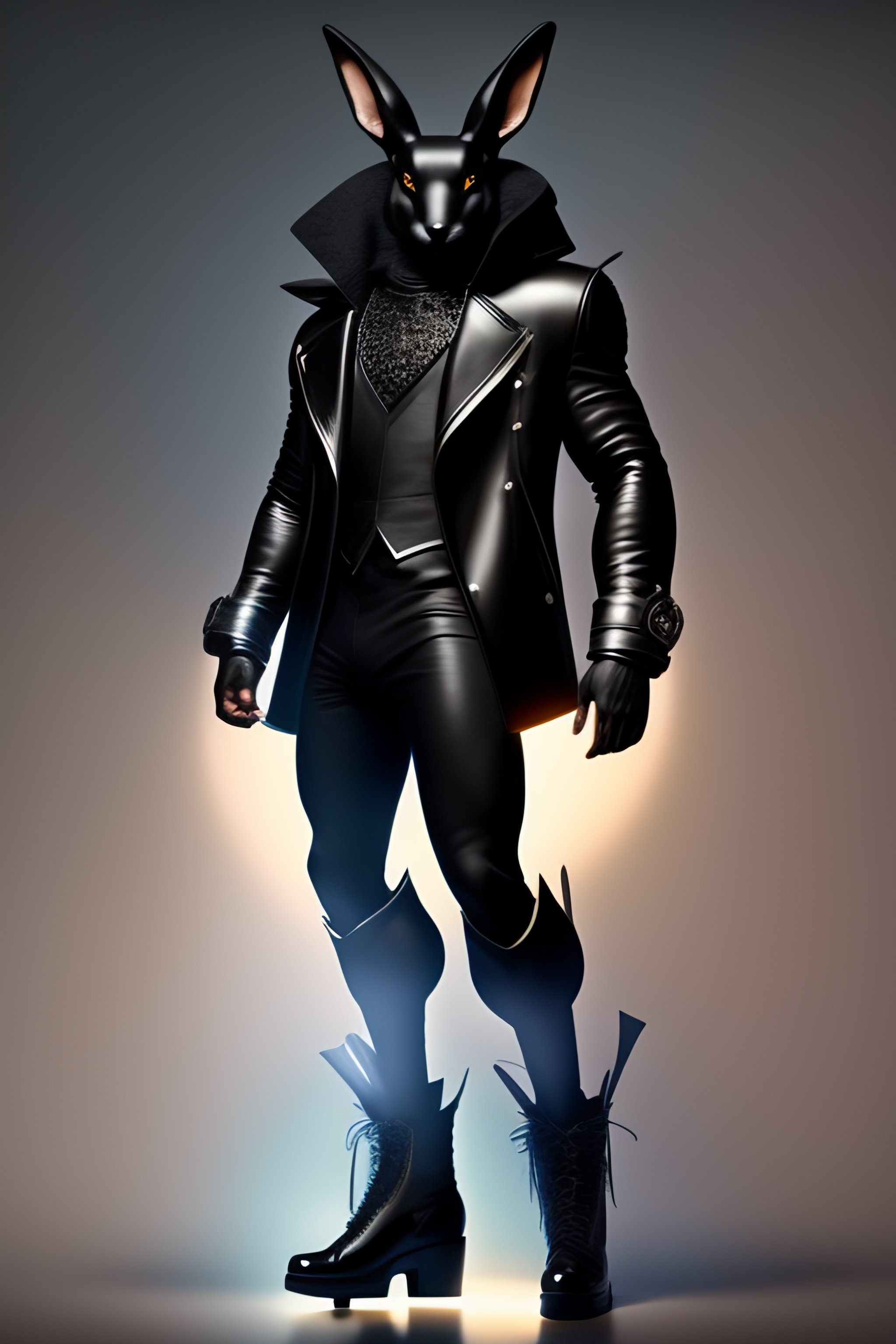 Lexica - Black Humanoid Rabbit with large white eyes. He’s wearing a ...