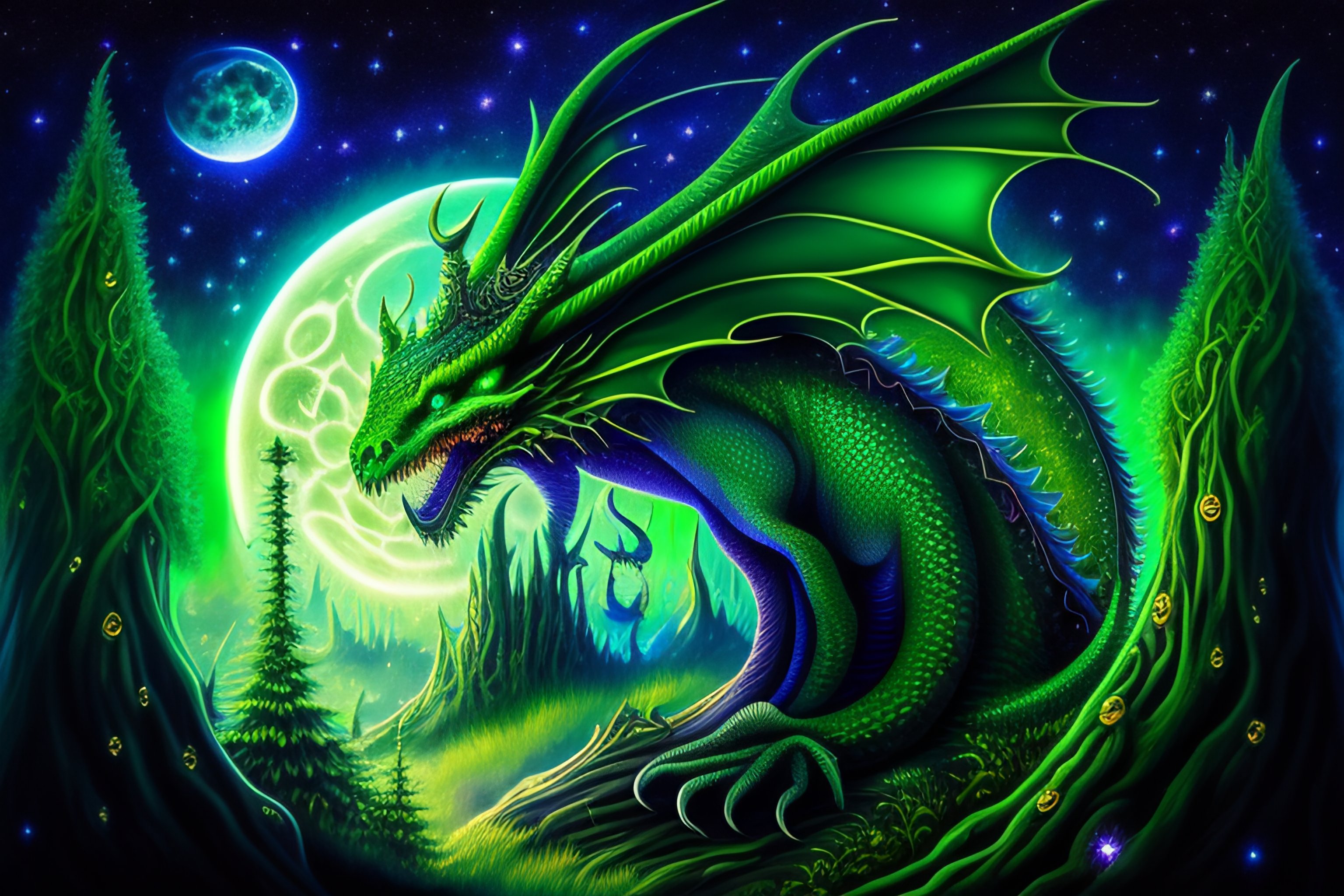 Lexica - Whimsical super-detailed surreal gothic witchy green dragon on ...