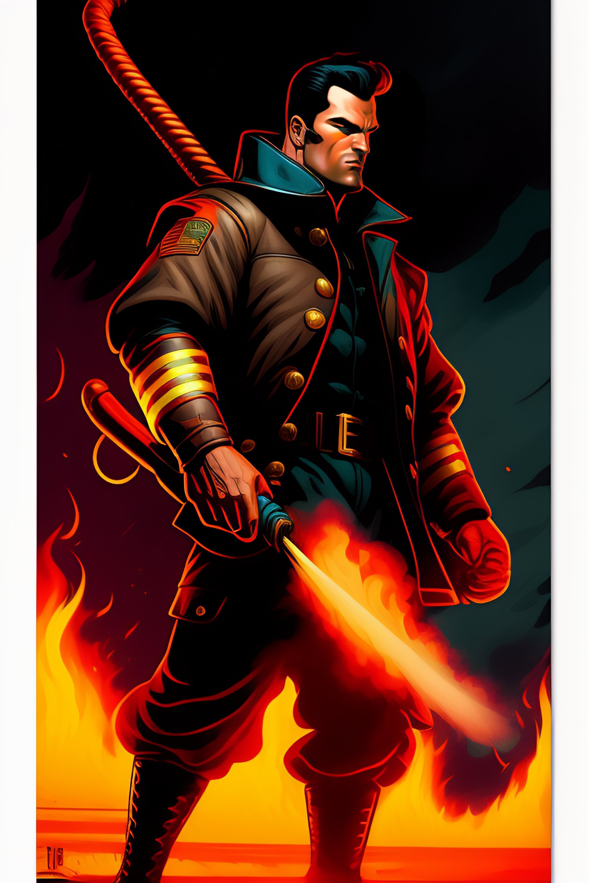 Lexica - Fireman in the style of Esad Ribic retro comic, grungy, dark,