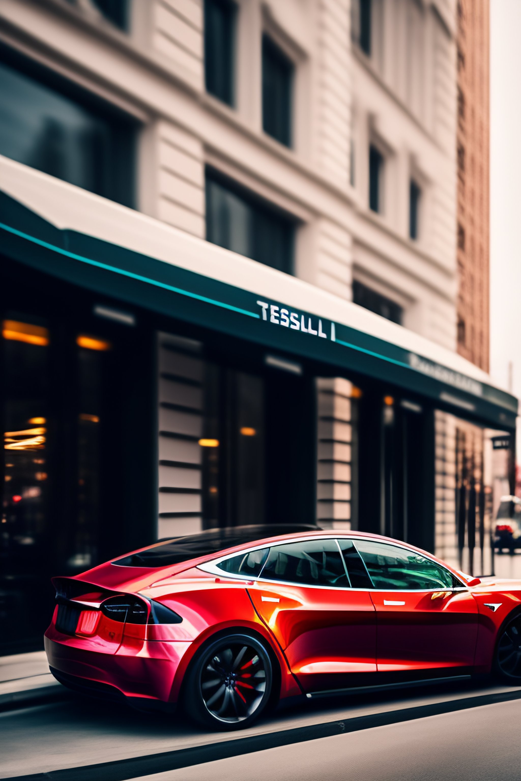 Lexica - Tesla car fast in downtown