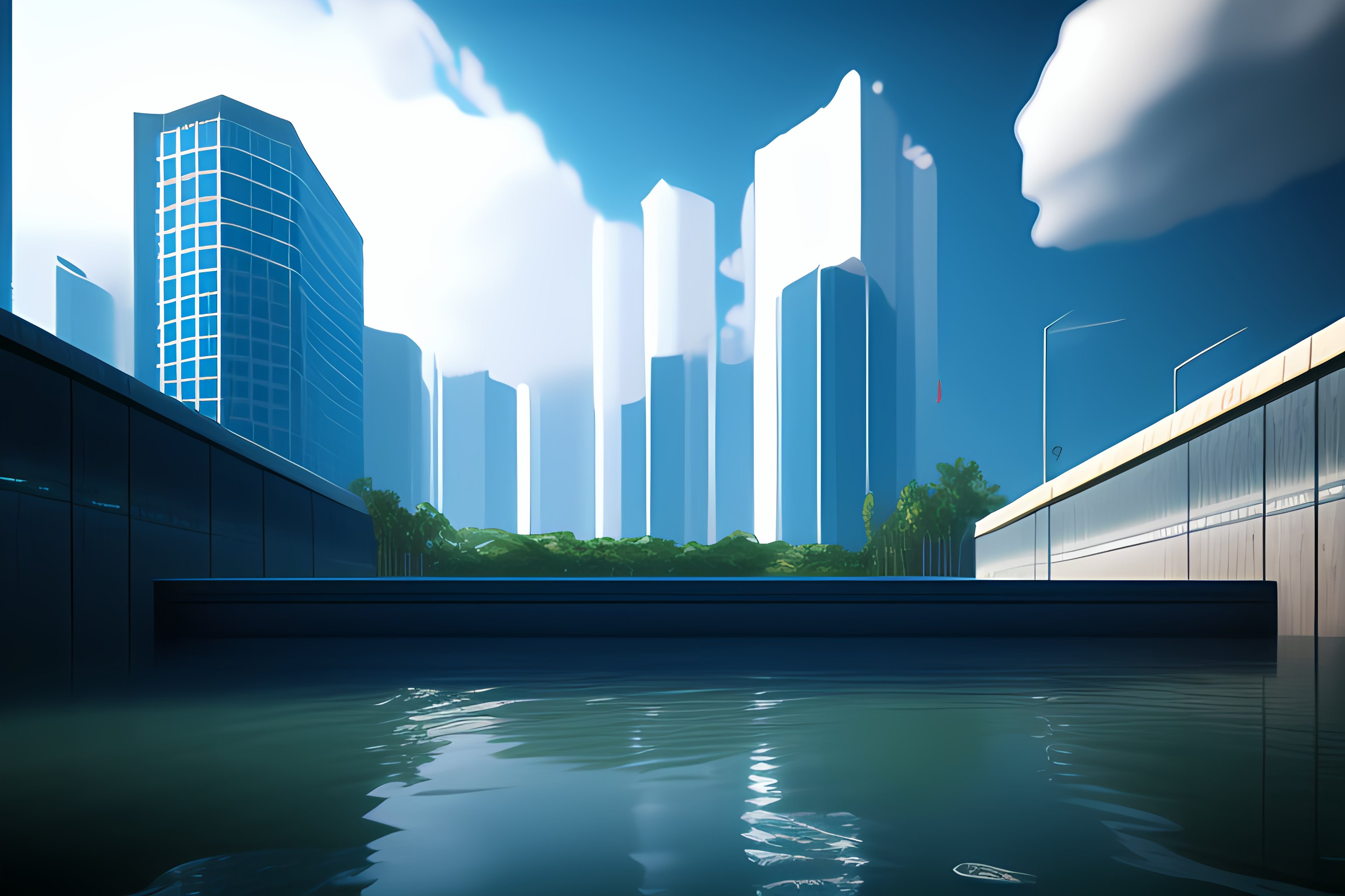 Lexica - Dam cracked, clear blue water flooding, flooded office ...