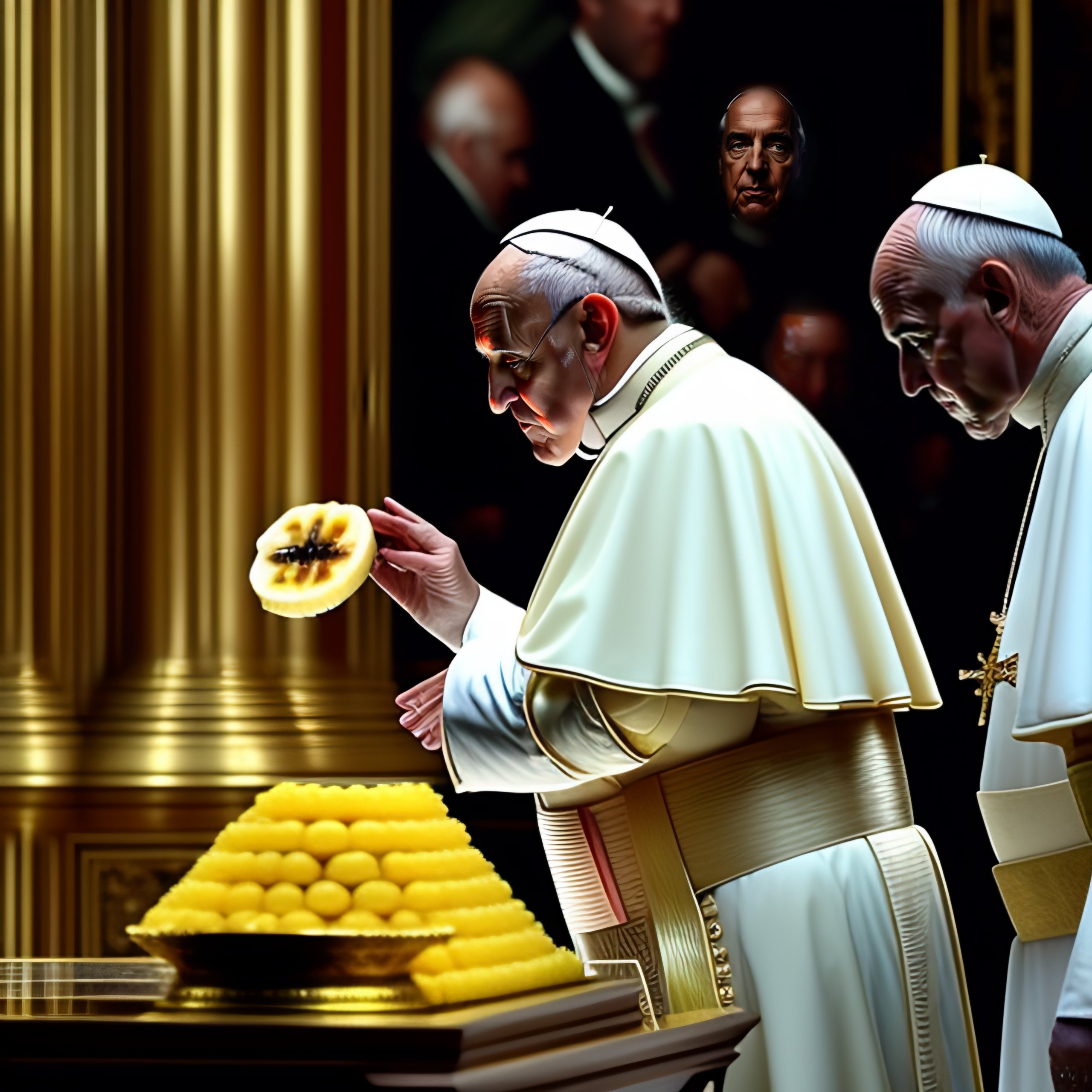 Lexica - The pope shows keen interest in a banana.