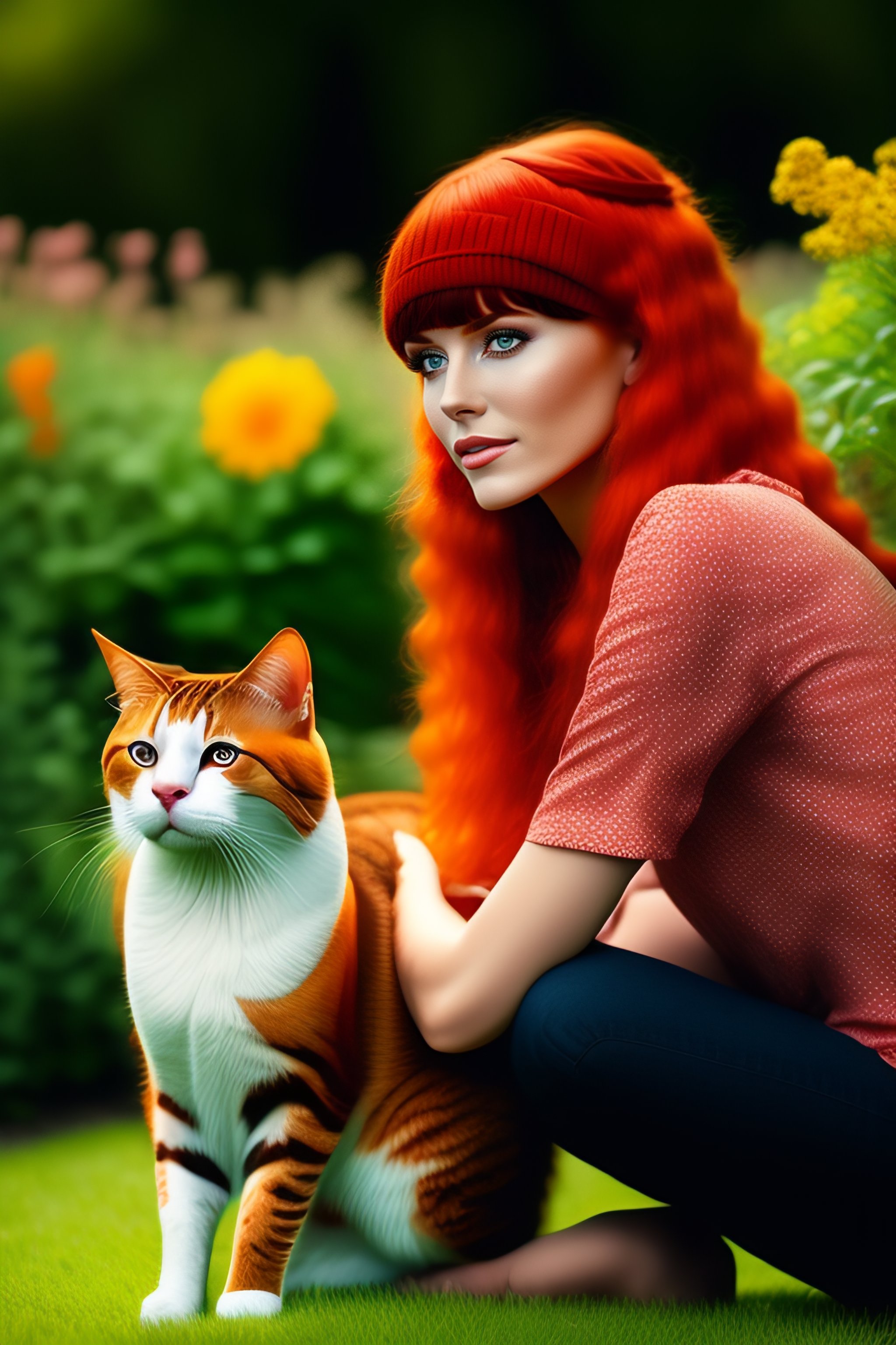 Lexica - Young, small, beautiful woman with red hair and bangs in the ...