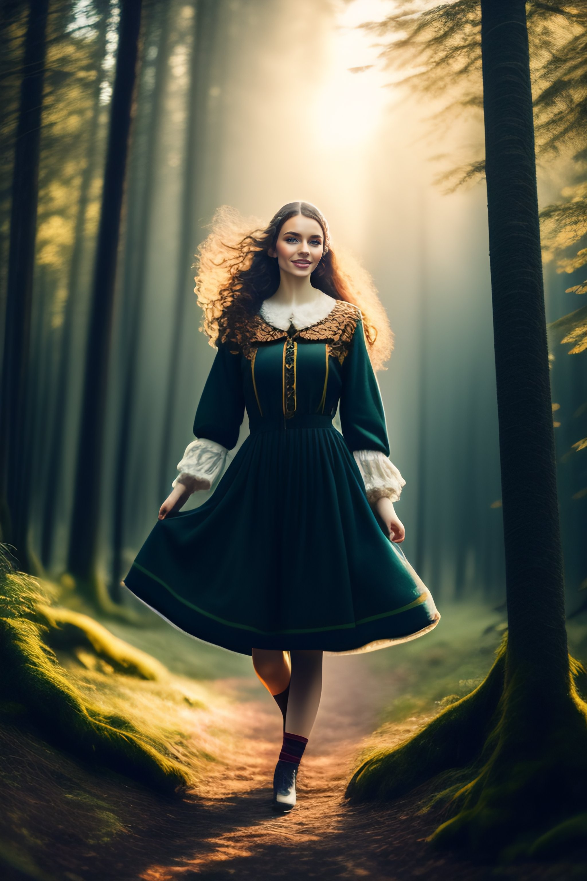 Lexica - Russian girl dancing in the middle ages forest