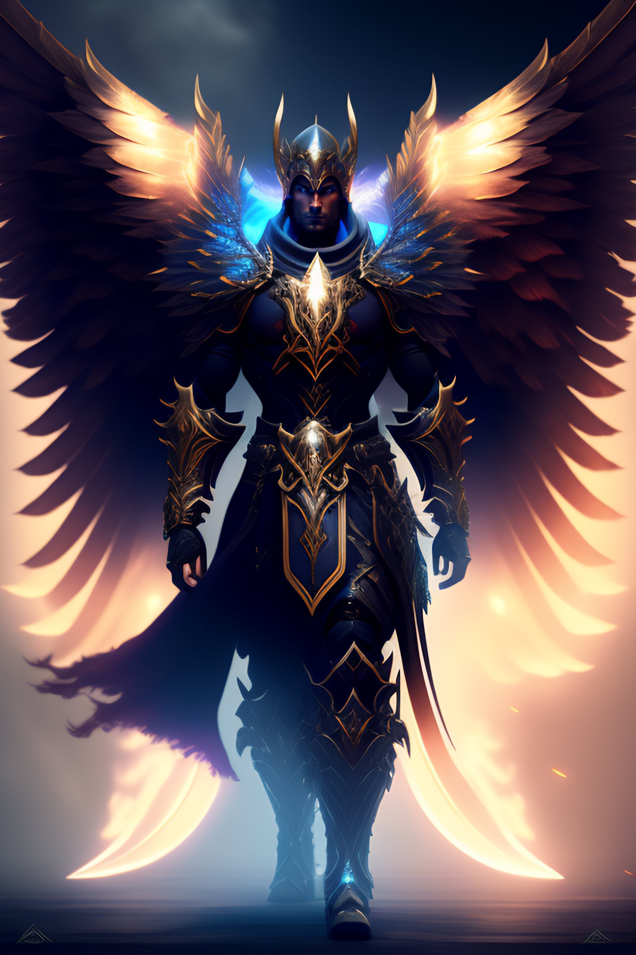 Lexica - A male archangel, wearing an armor plate, glowing wings ...