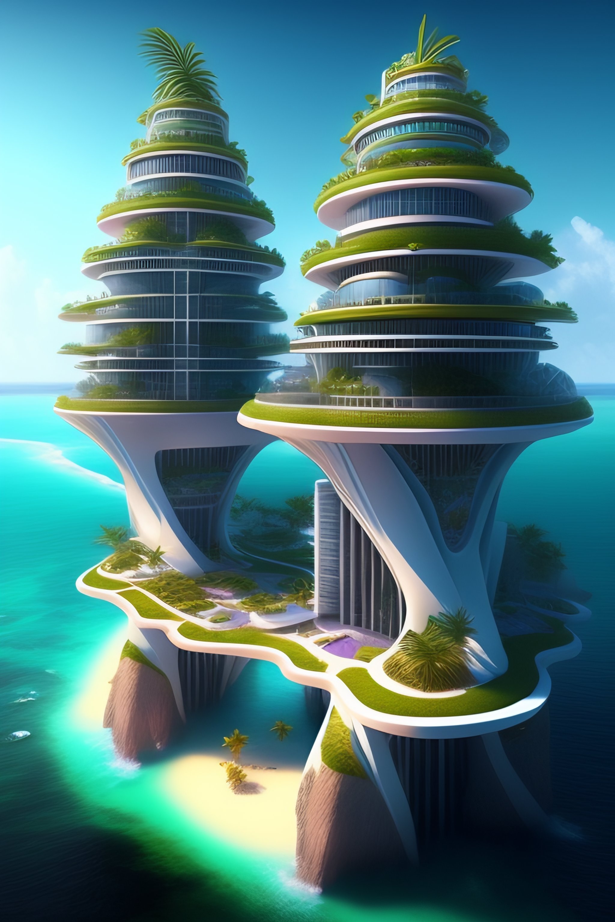Lexica - Mystical ethereal tropical atlantis city futuristic buildings