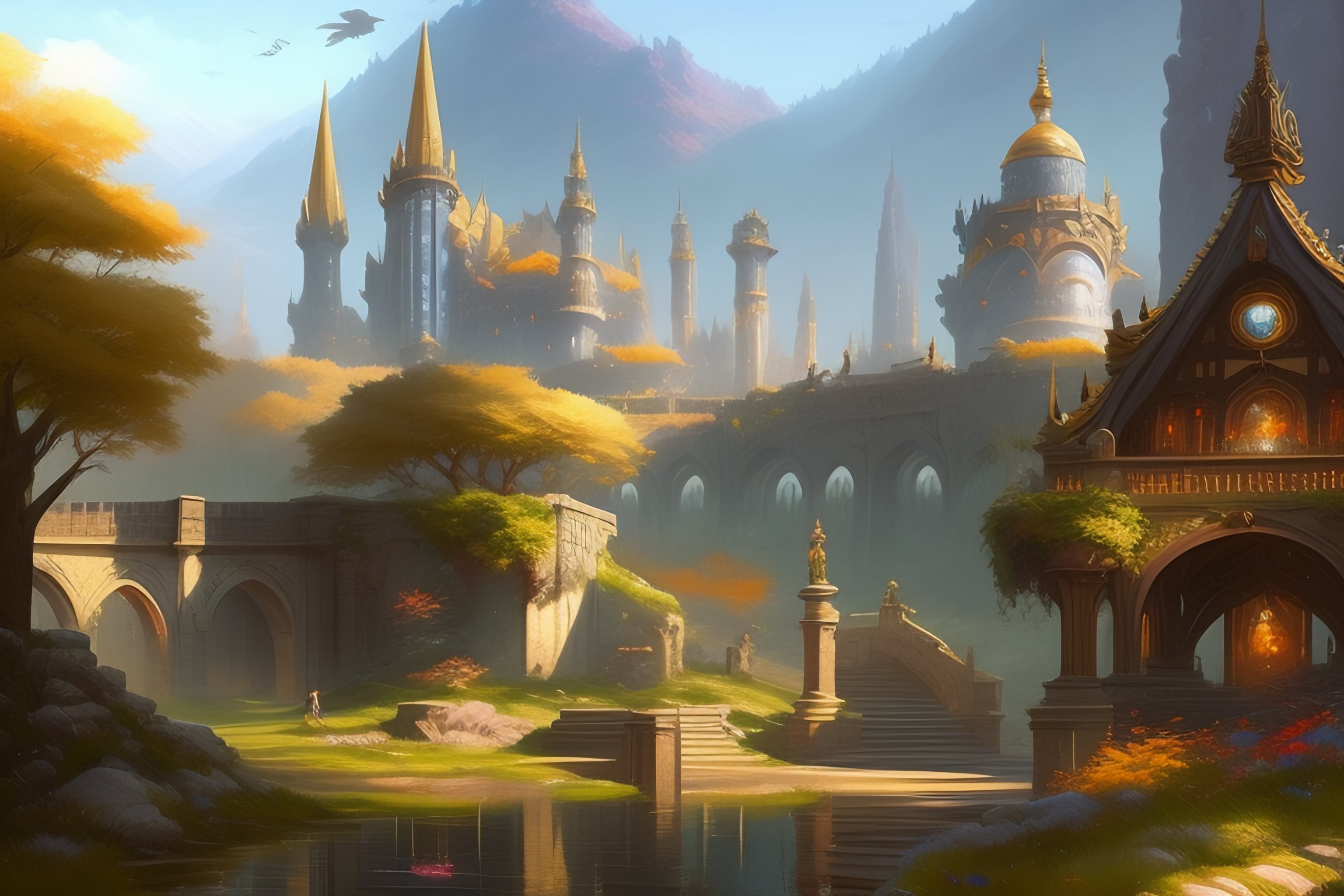 Lexica - Epic view, wide angle, elegant fantasy capital city, sprawl ...