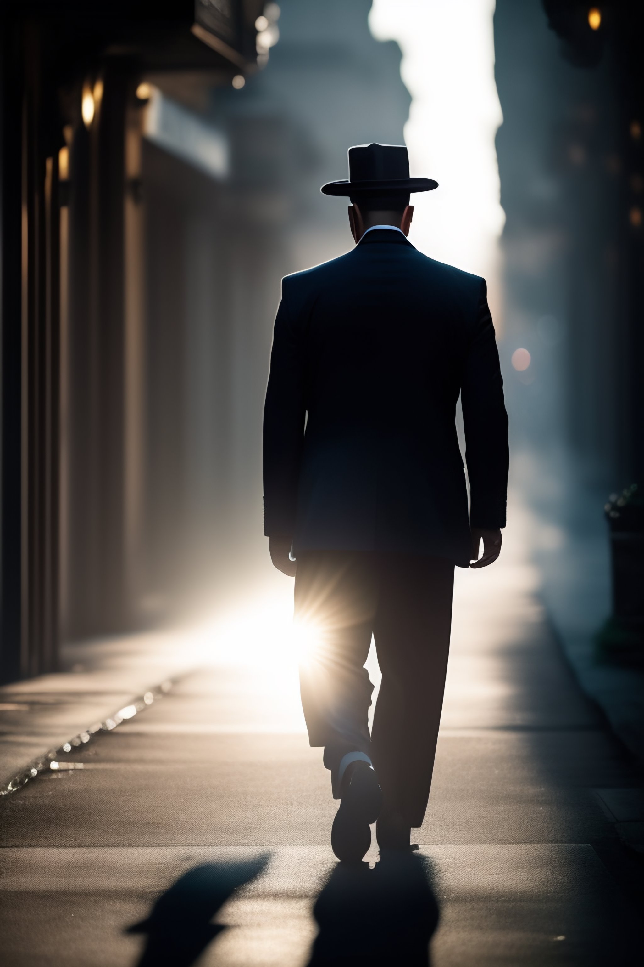 Lexica - Shadow of a mafia man walking and holding a tommy gun over his ...