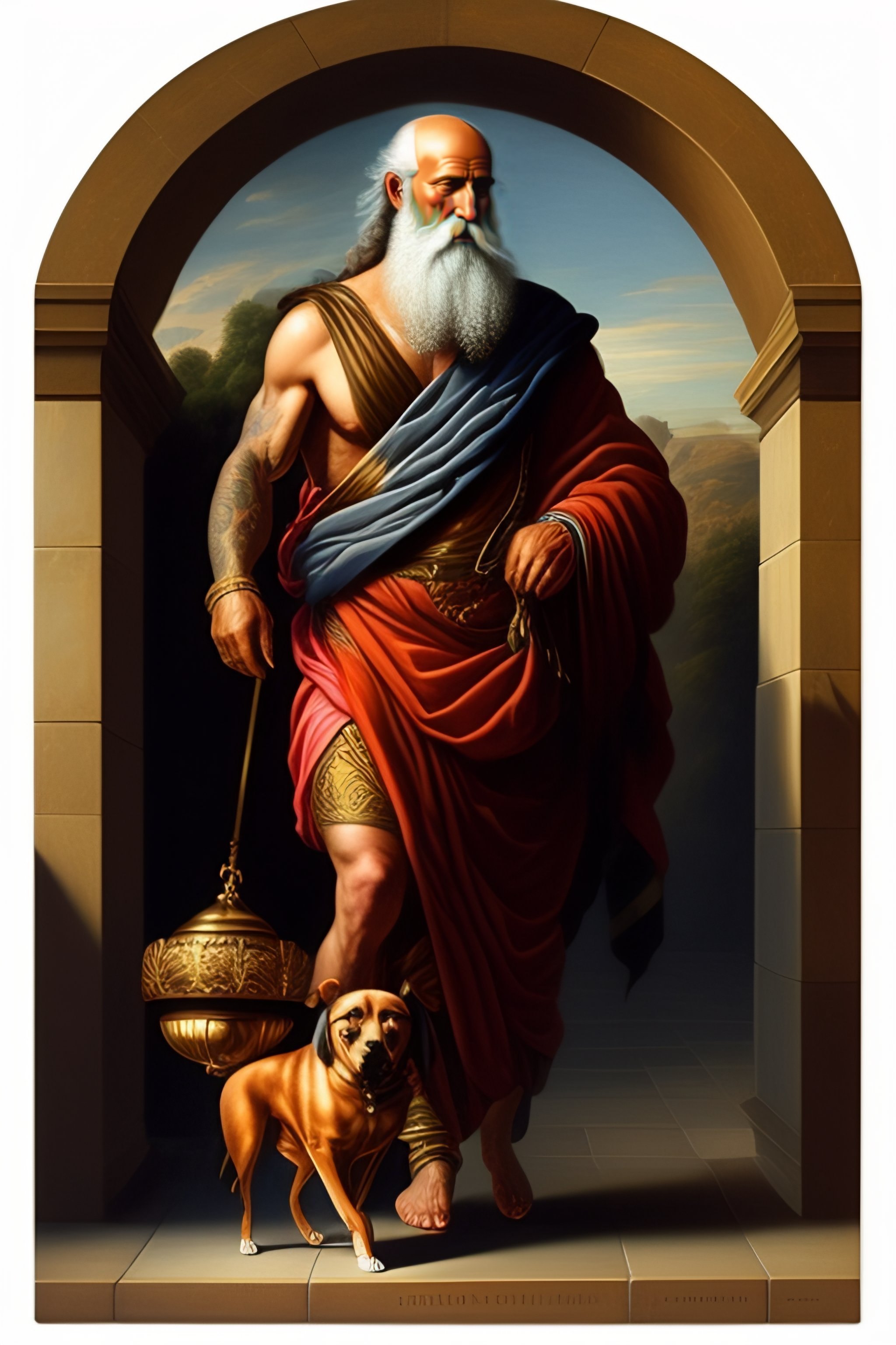 Lexica - Tattoo style of Diogenes of Sinope carrying a lamp with a dog
