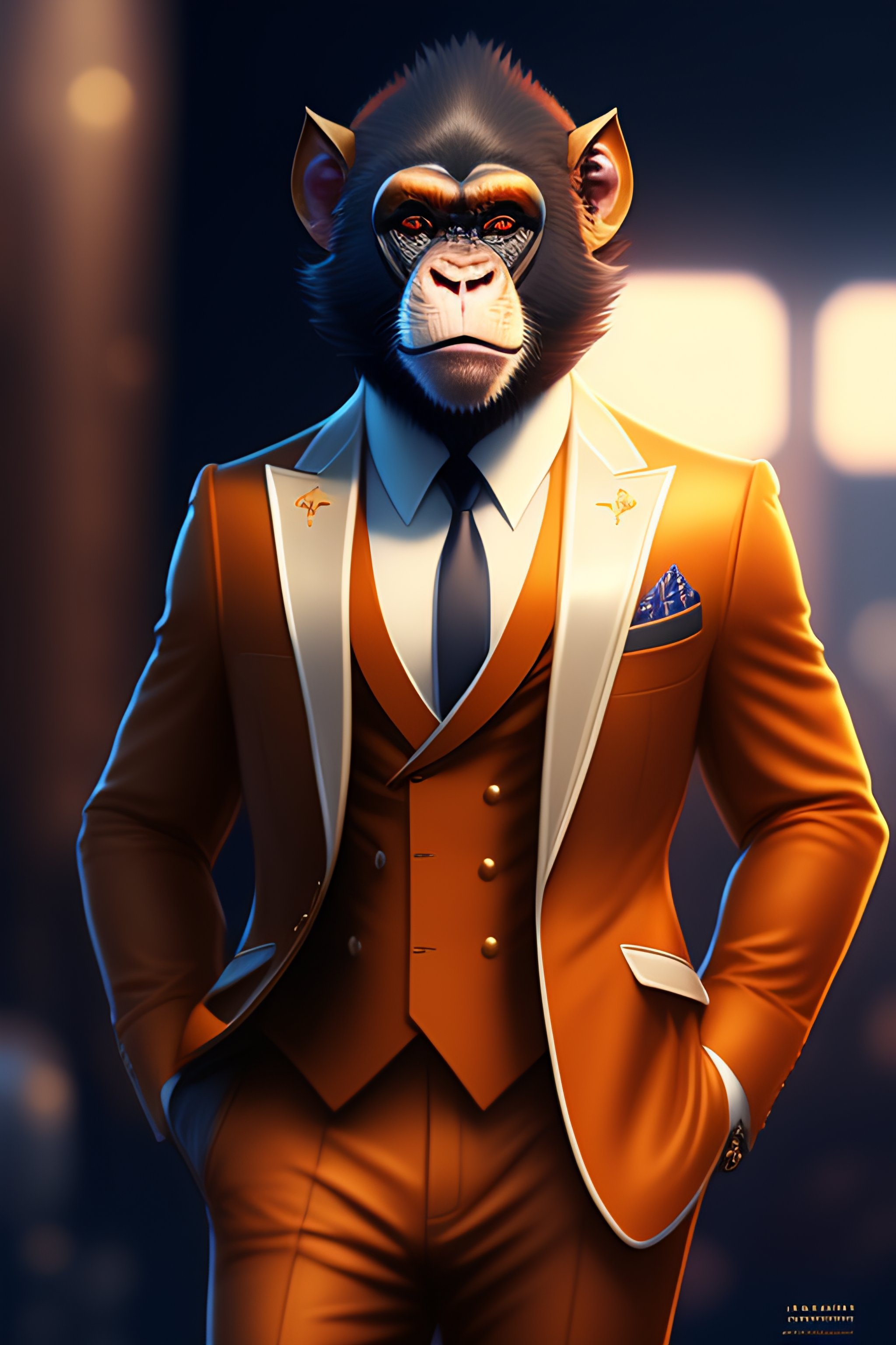 Lexica - Anthro furry humanoid monkey, three piece suit, checking watch ...
