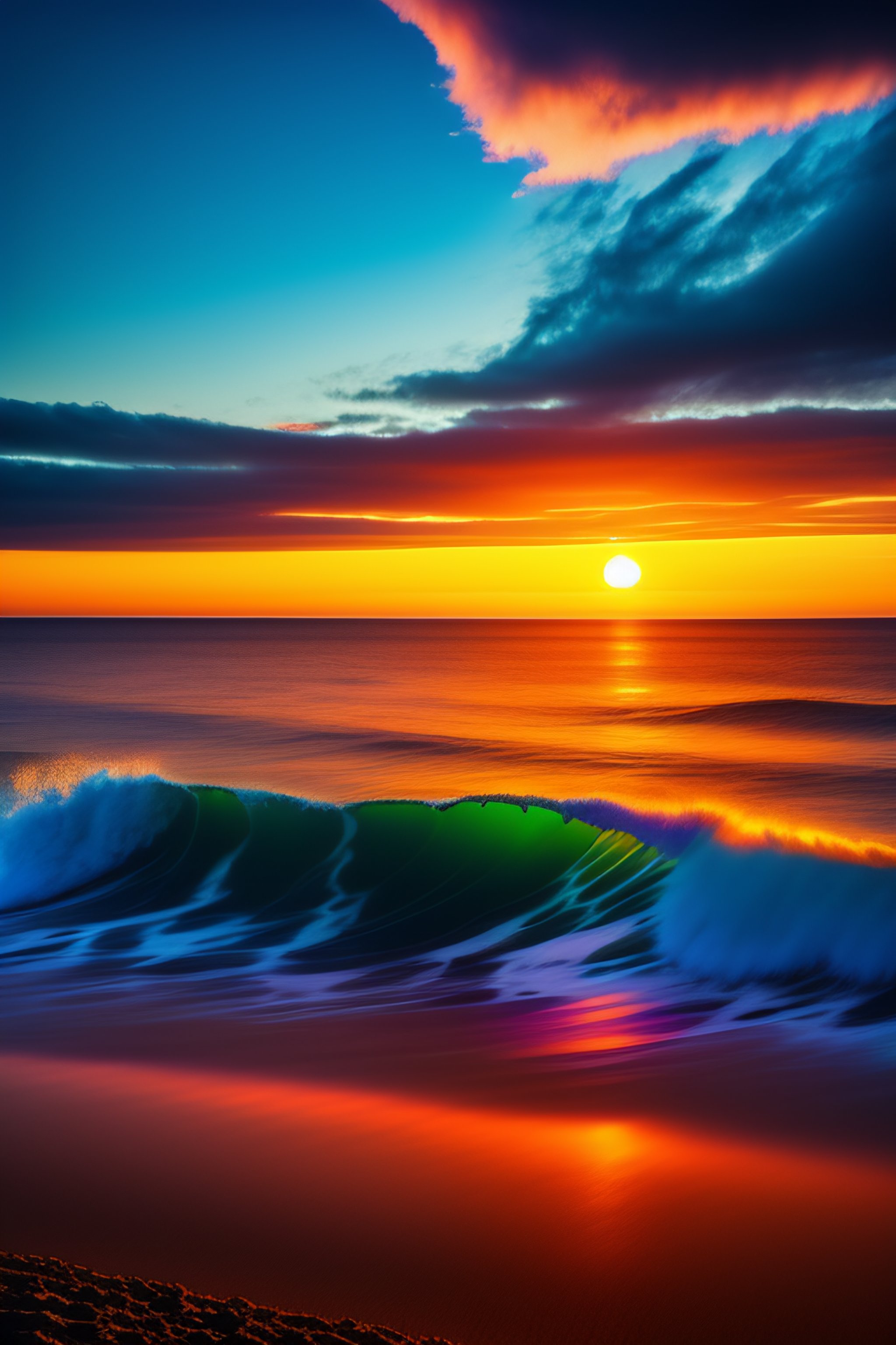 Lexica - Sunset in vibrant ocean, award winning nature photography ...