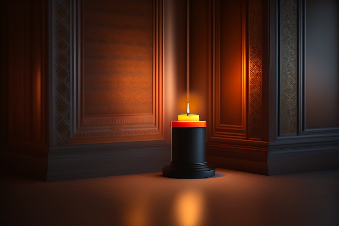Lexica - A dimly lit room with a single flickering candle at its center ...