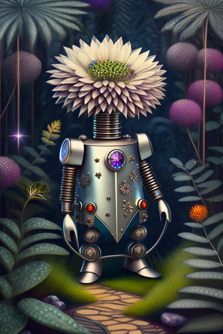 Lexica - Magic trippy silver 1950;s spiked robot with attitude, jewel ...