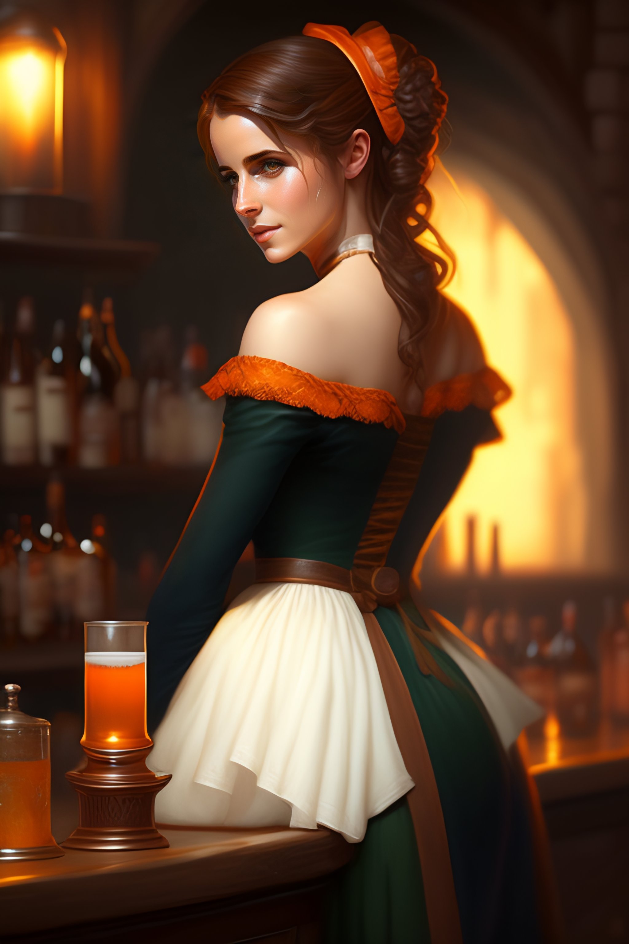 Lexica - Medieval barmaid, Emma Watson, leering, Art by artgerm and ...