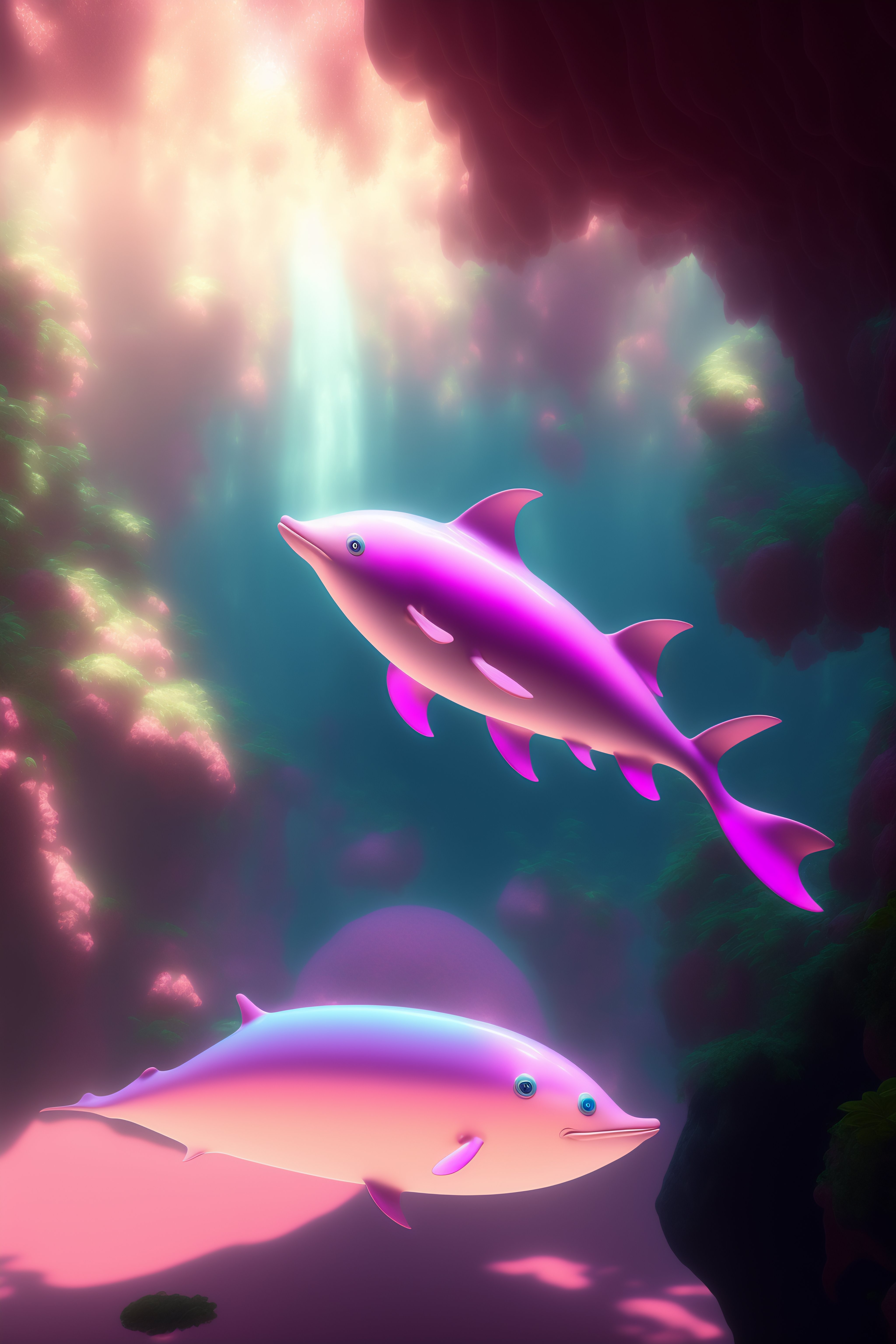 Lexica - A pink dolphin by pixar in the rainforest, surrealism, fantasy ...