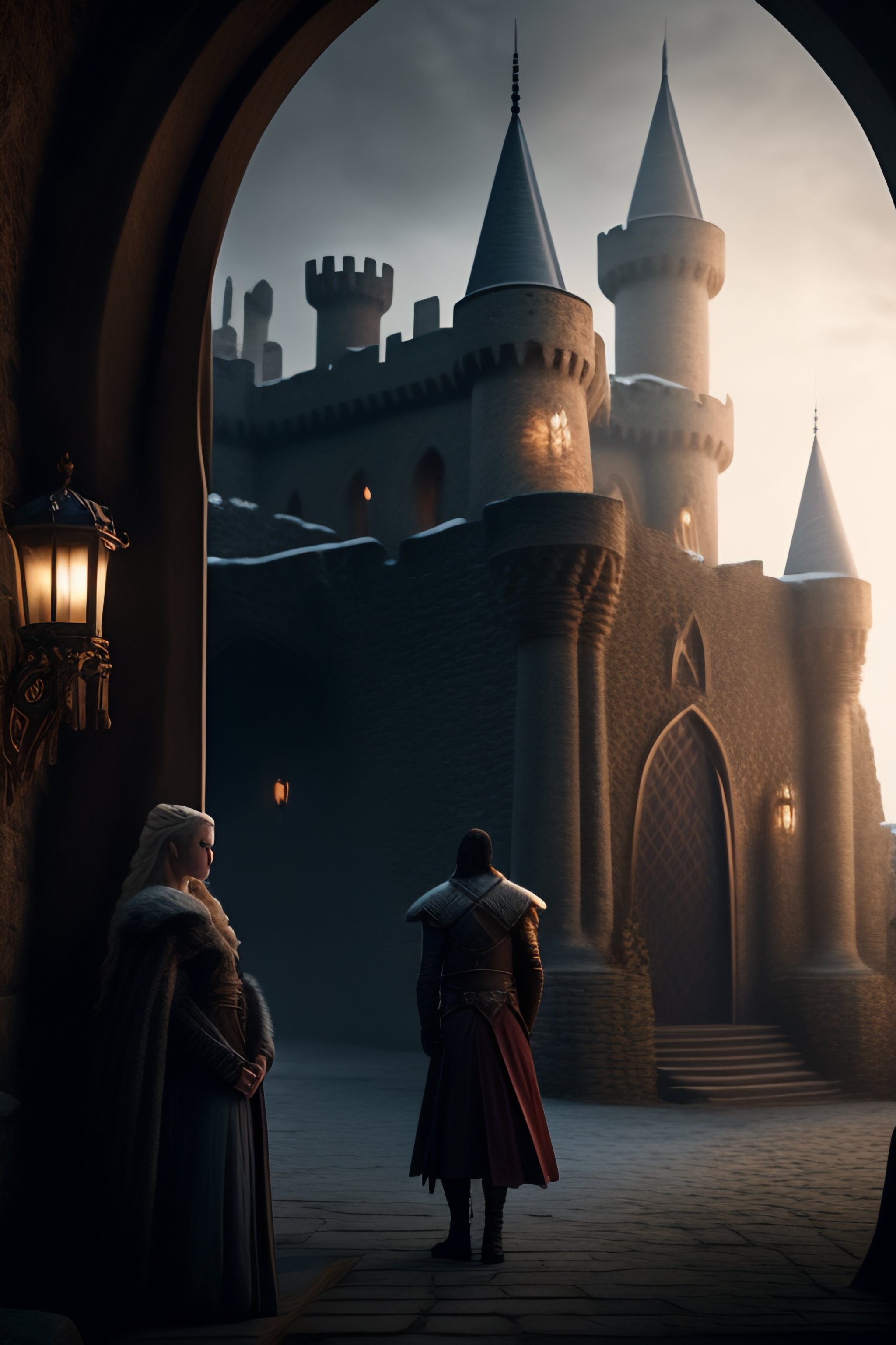 Lexica - Game of thrones characters in a castle, gloomy, dark, shadows ...