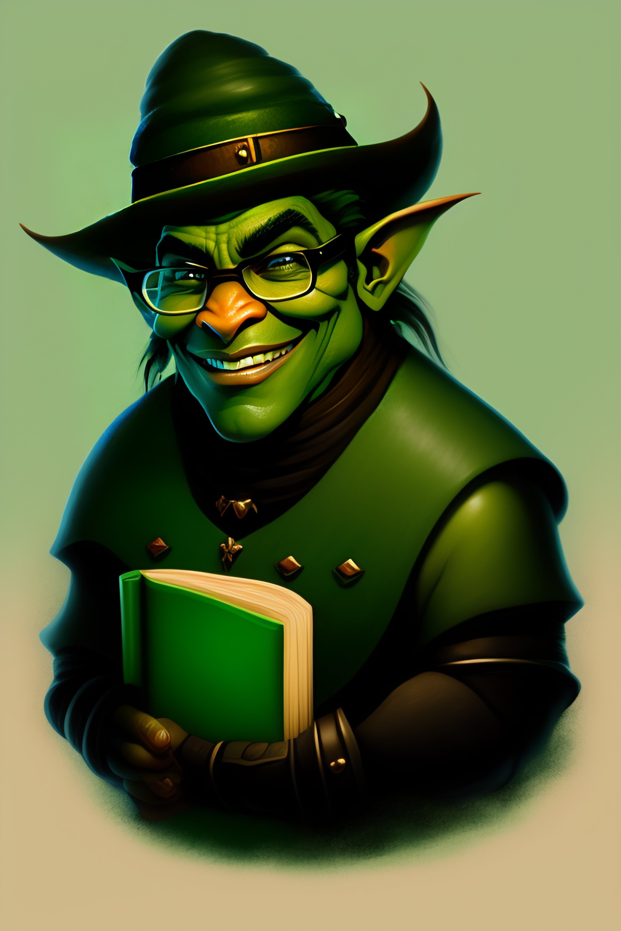 Lexica - A well-drawn friendly kind dark-green orc with a kind smile ...