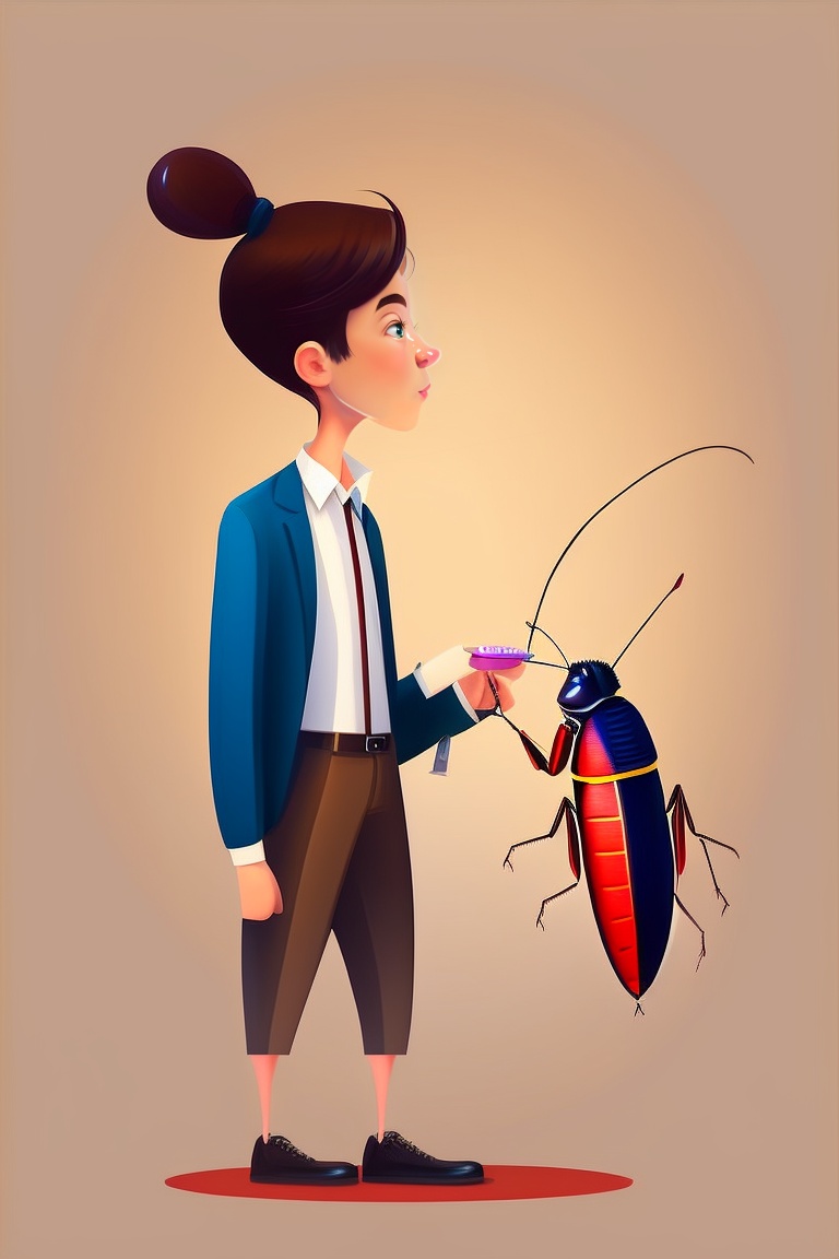 Lexica - A skinny person feeding a very strong and hungry cockroach the ...