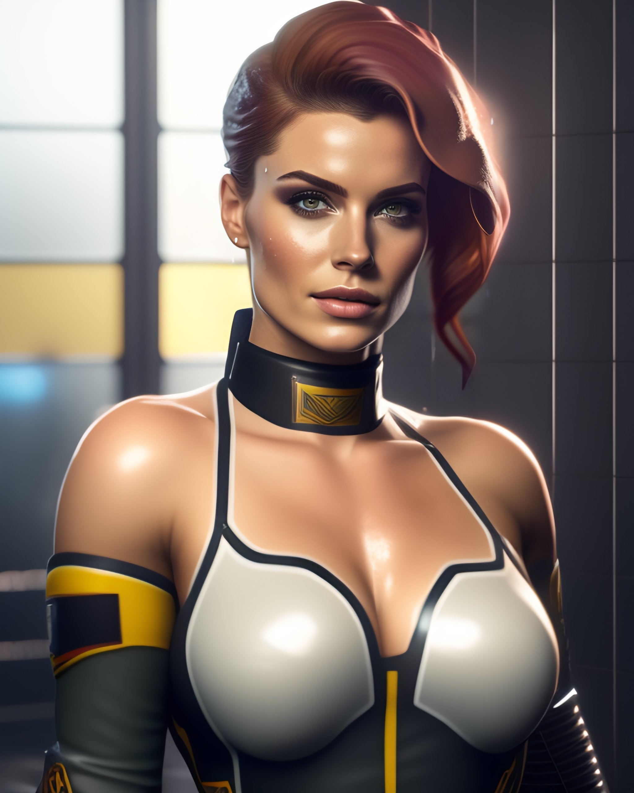 Lexica - Finka from rainbow six siege in shower, sitting very wet and glossy with very see ...