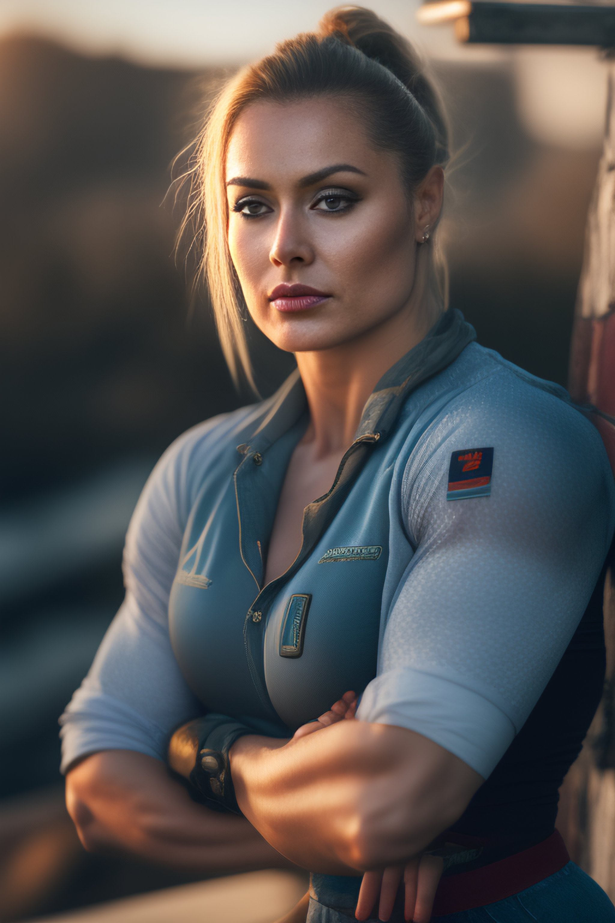 Lexica - Portrait of woman bodybuilder wearing short jeans, by ...