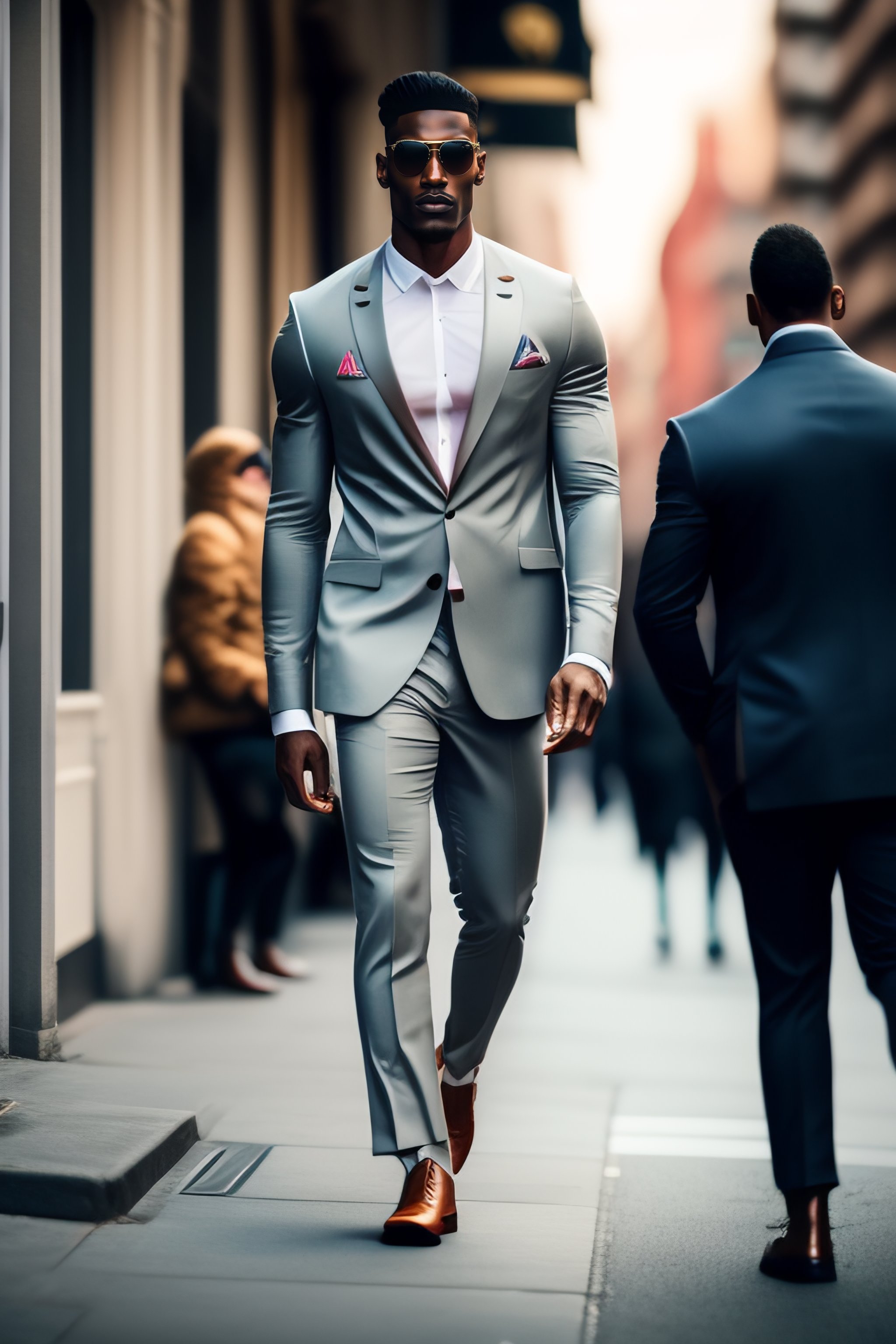 Lexica - Image of male model walking in the street, with a street style,