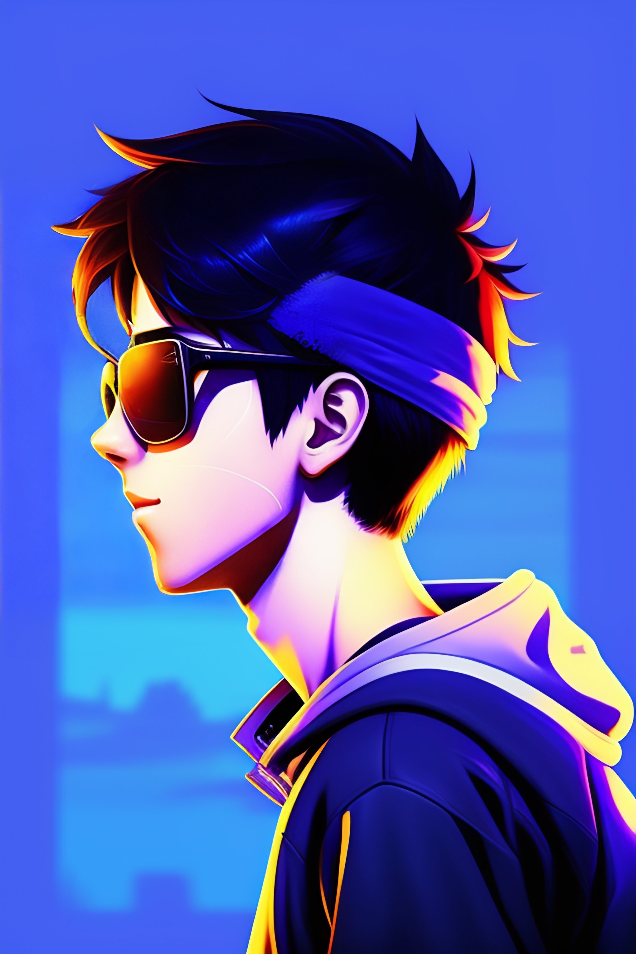 Lexica - A silhouette of a gamer boy, cartoon style, blue background ...