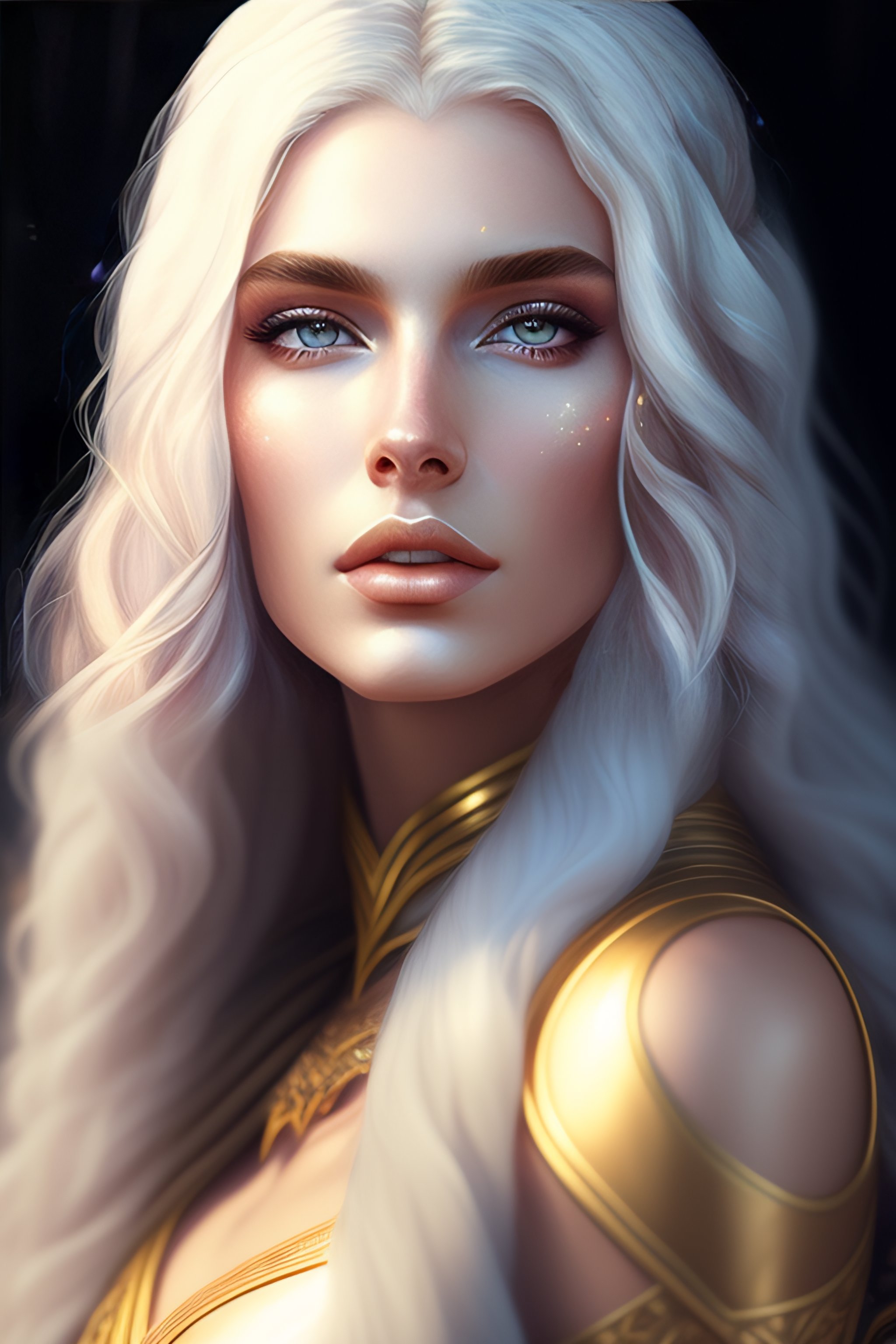 Lexica - Female, godess with long white hair, pale skin, dark elf ...