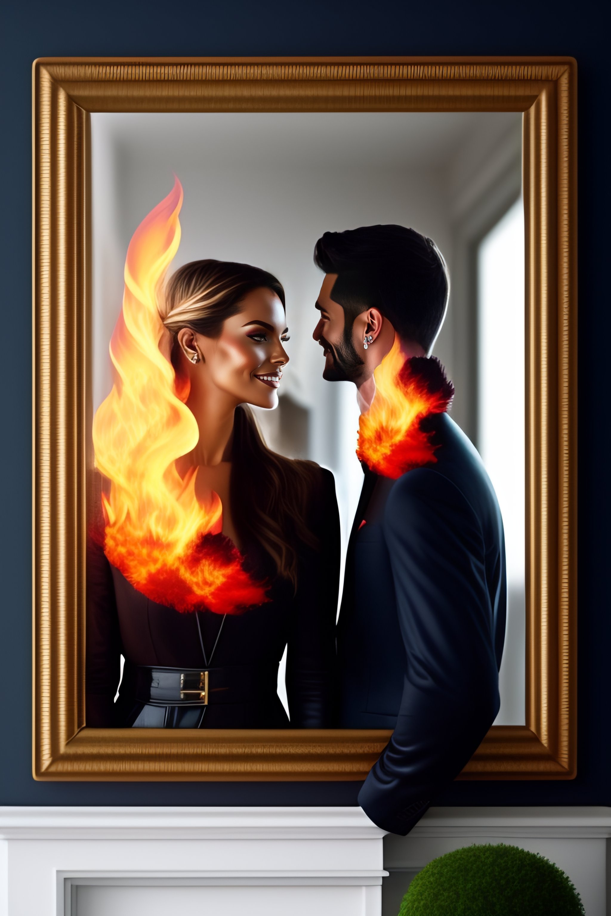 Lexica - Lovely couple mirror selfie modern nature flames