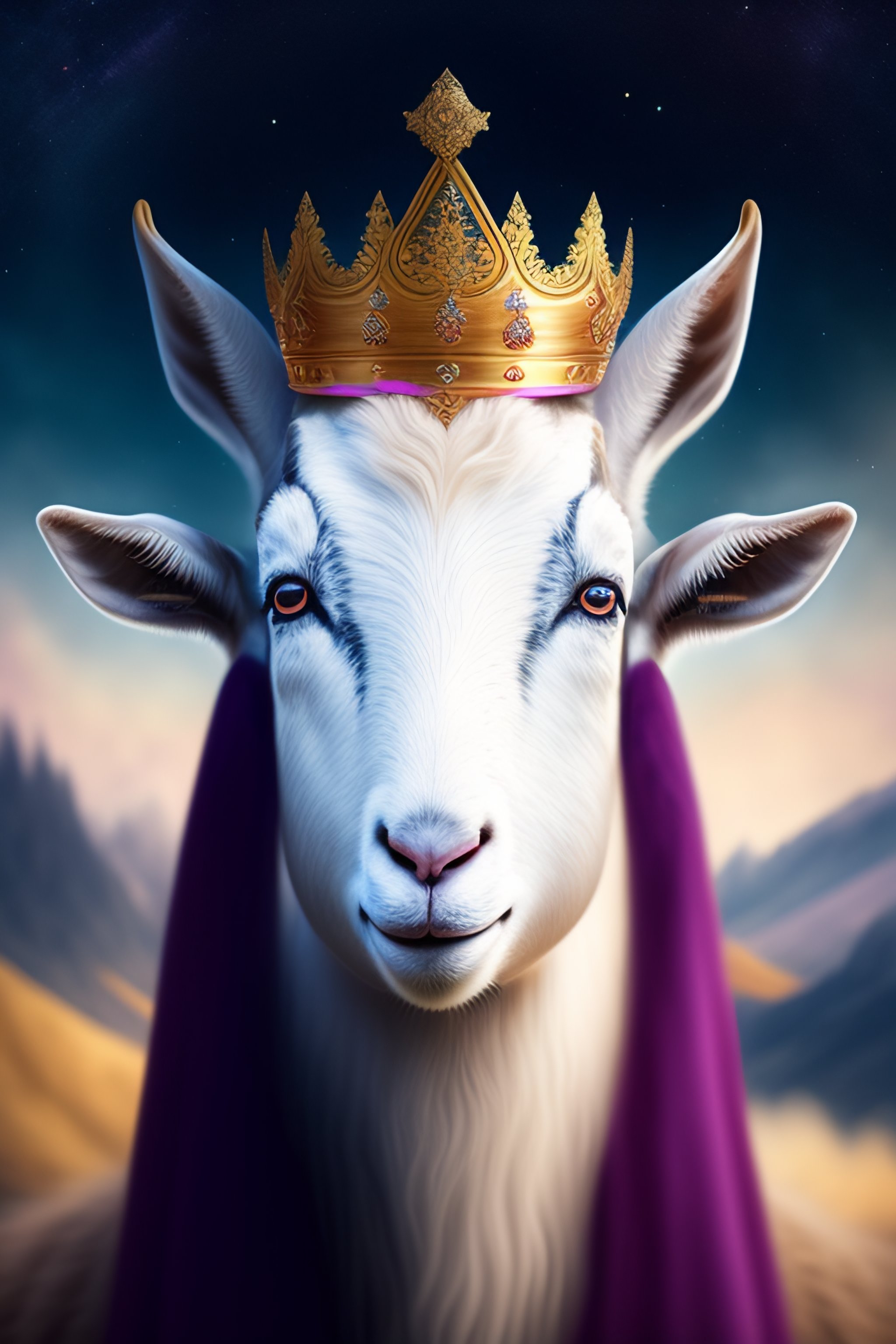 Lexica - Pretty goat princess with a crown on his head traveling in the ...
