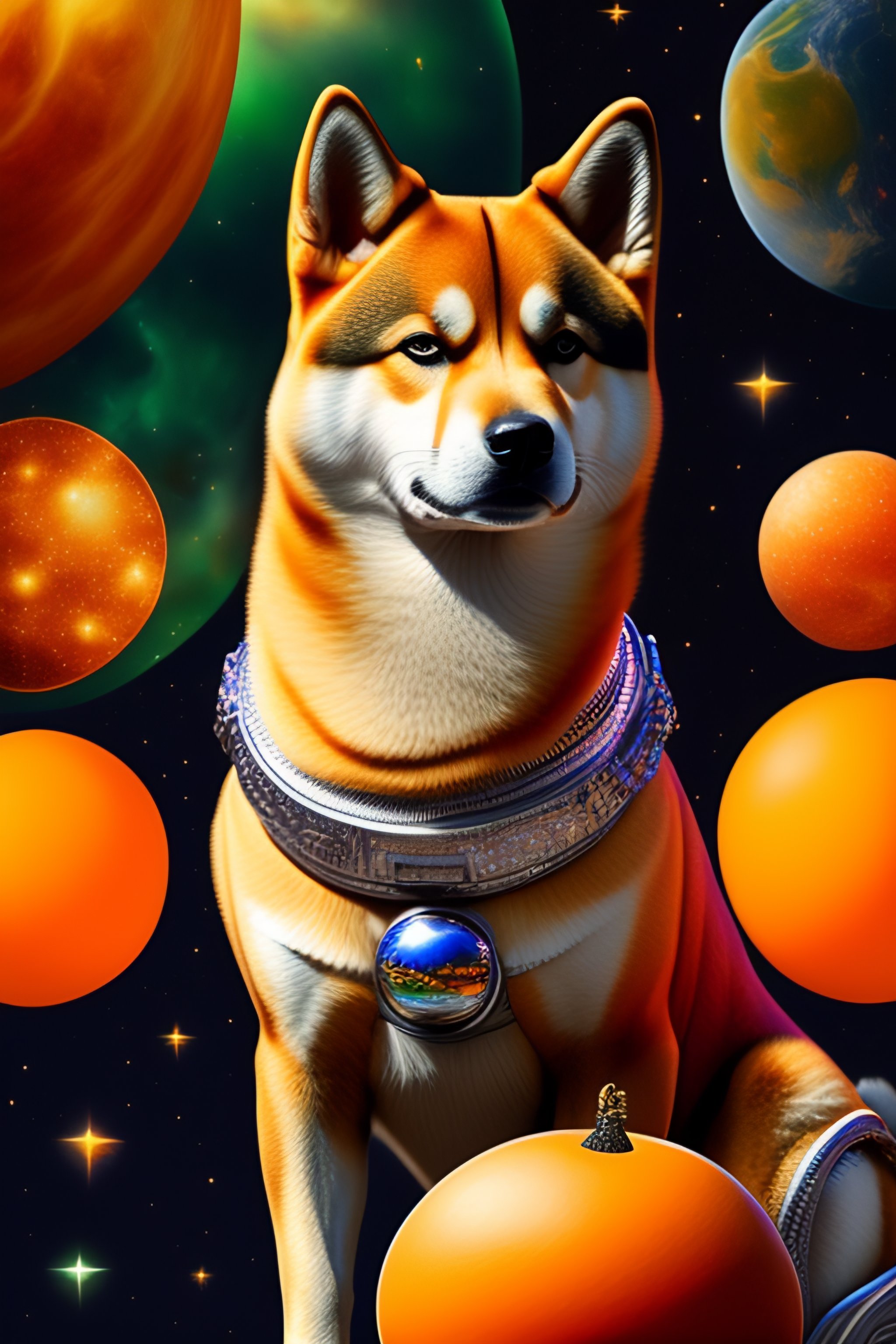 Lexica - A shiba inu in space wearing an orange spacex suit, supernova ...
