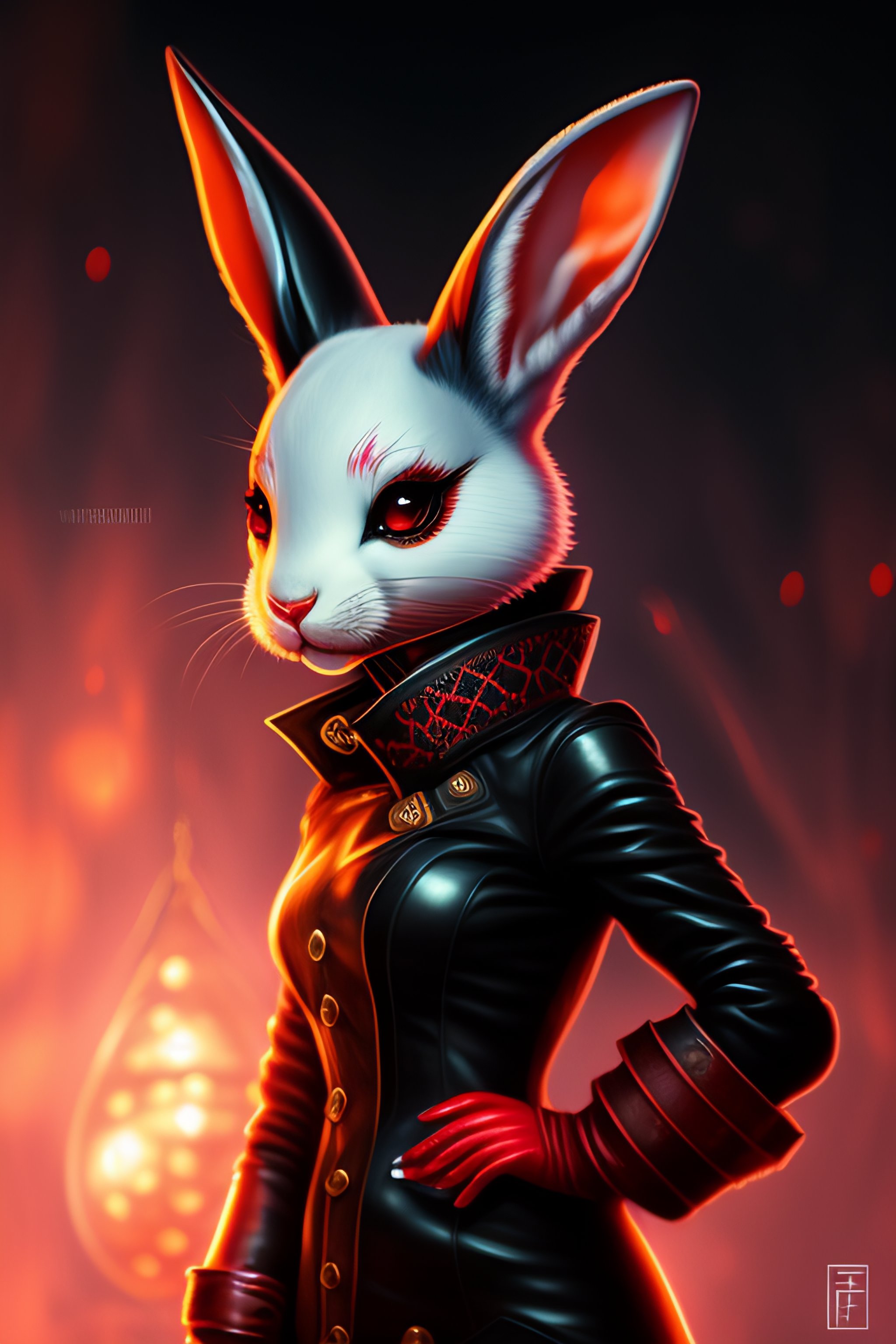 Lexica - A thin scary horror bunny with a small head wearing a a little ...
