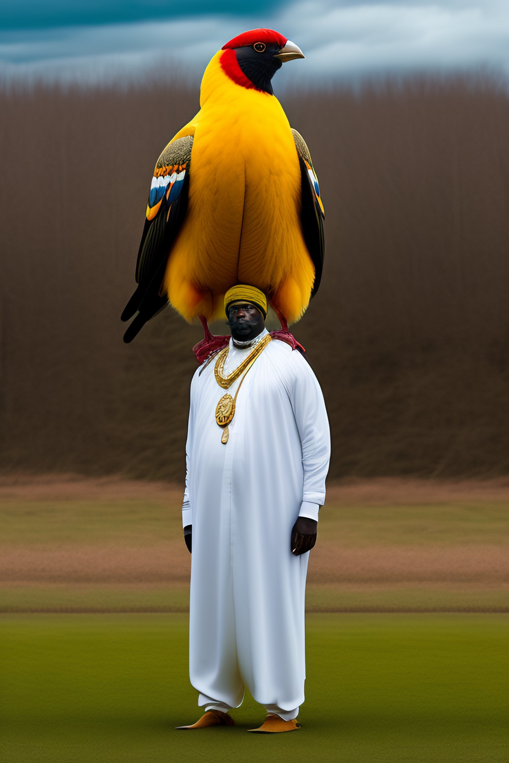 Lexica - A human-sized bird, dressed like flava flave, seen from the ...