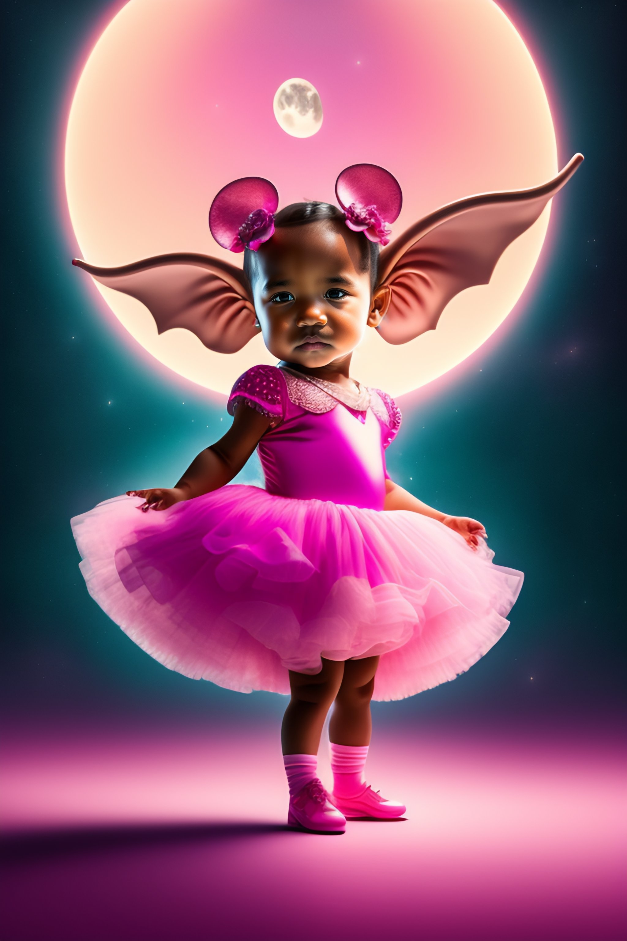 Lexica - Portrait of Dumbo with a pink tutu dancing under the moon