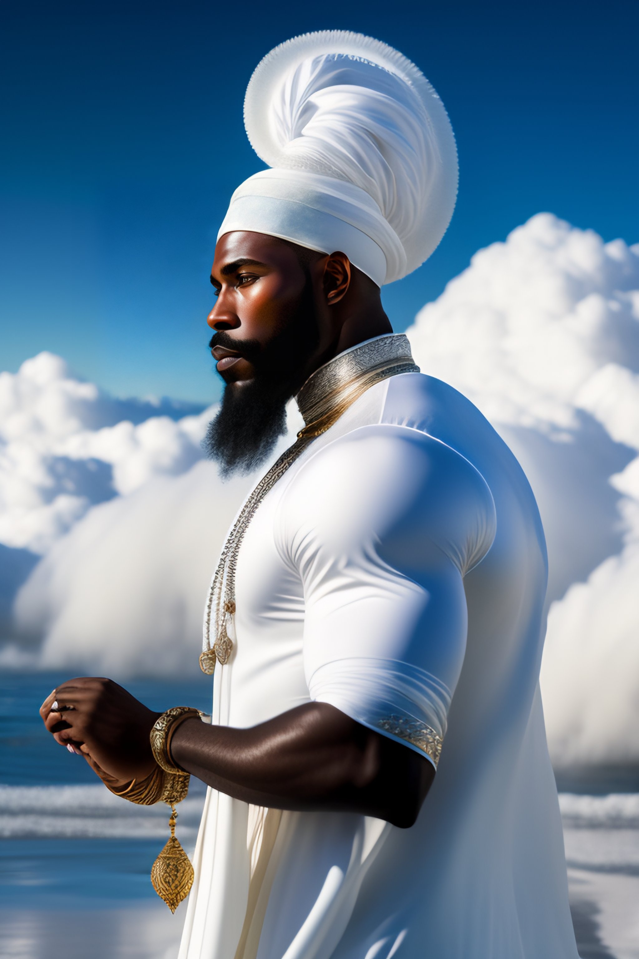 Lexica - Beautiful black man with white beard wearing white turban on ...