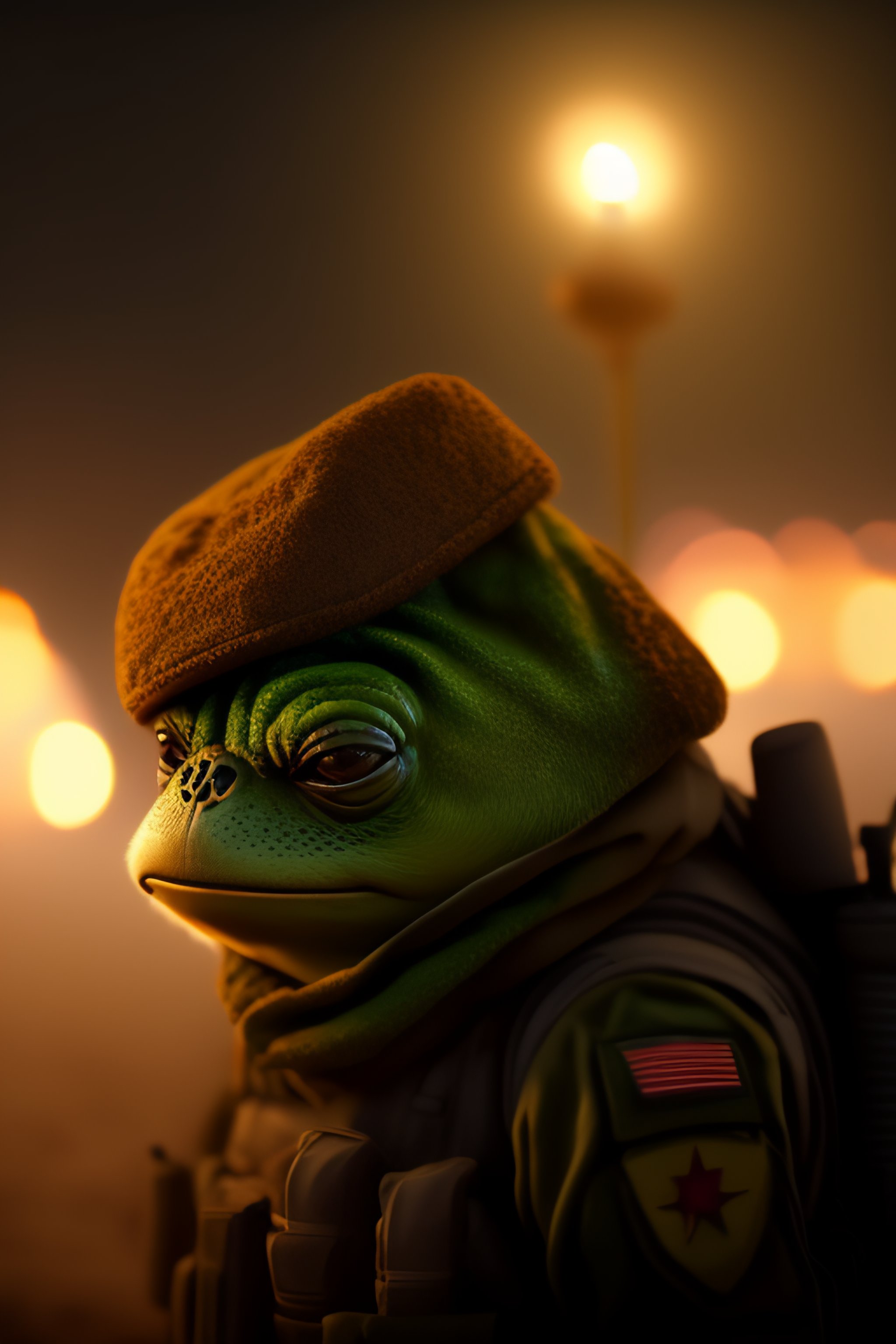 Lexica - An exhausted pepe the frog at the frontlines in the army at ...