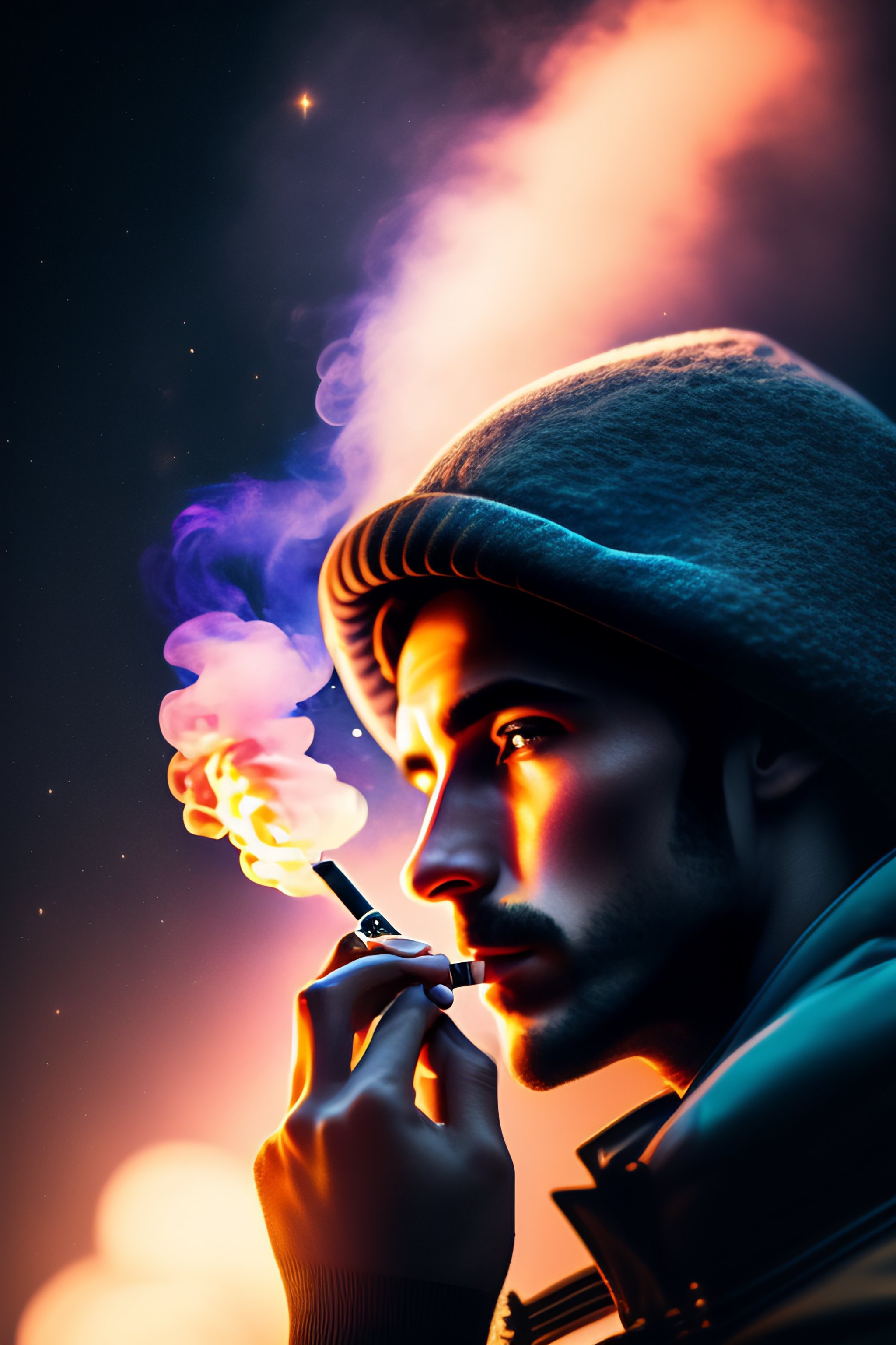 Lexica - A man smoking cigarette in space, realistic, 4k