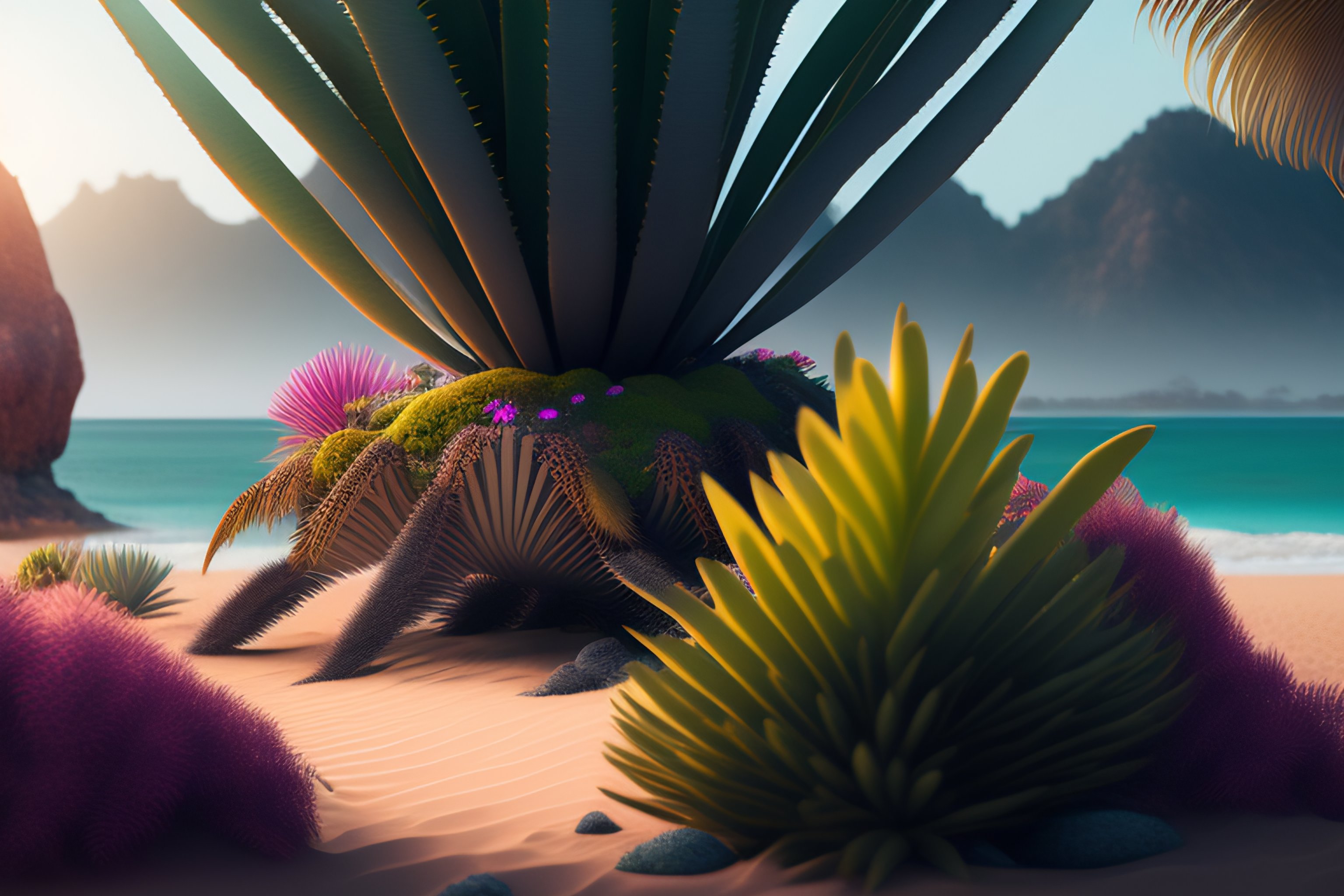 Lexica - Giant crab monster in on top of Giant spiky cactus ferns yucca ...