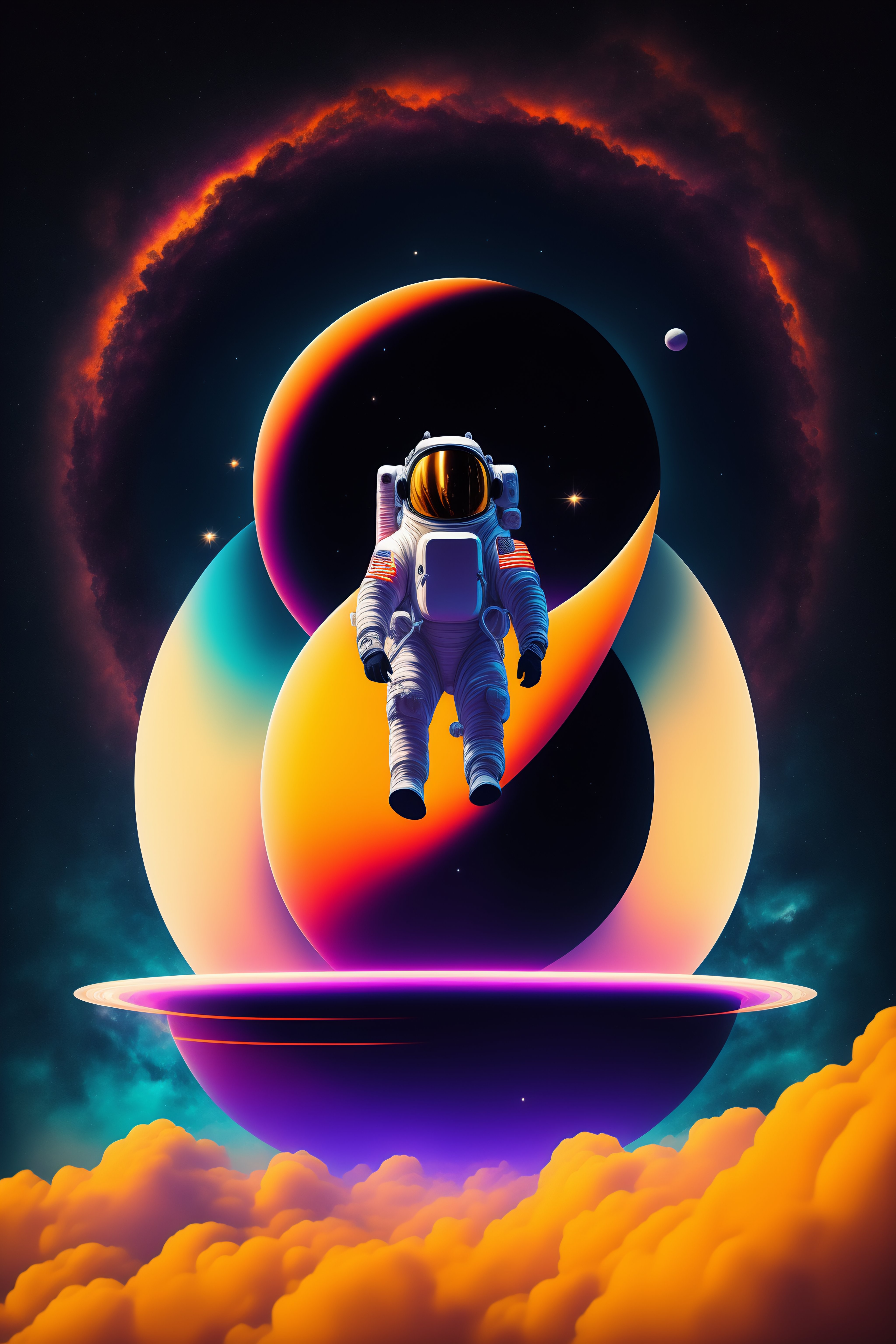 Lexica - Stylized 2d illustration of astronaut floating in space and ...