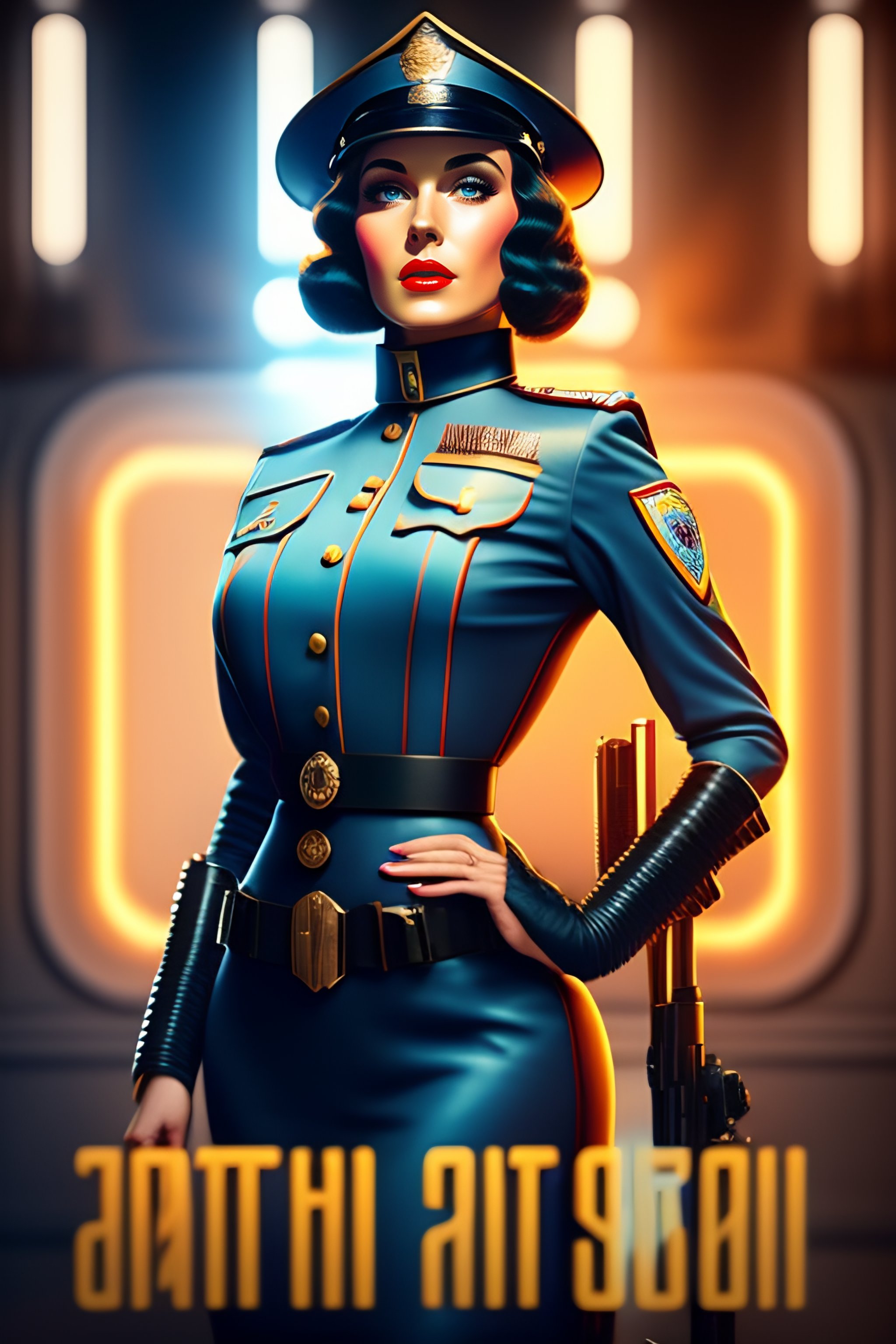 Lexica - Vintage Medium Shot 1920's Poster, Futuristic electronik vintage police girl robot and ...