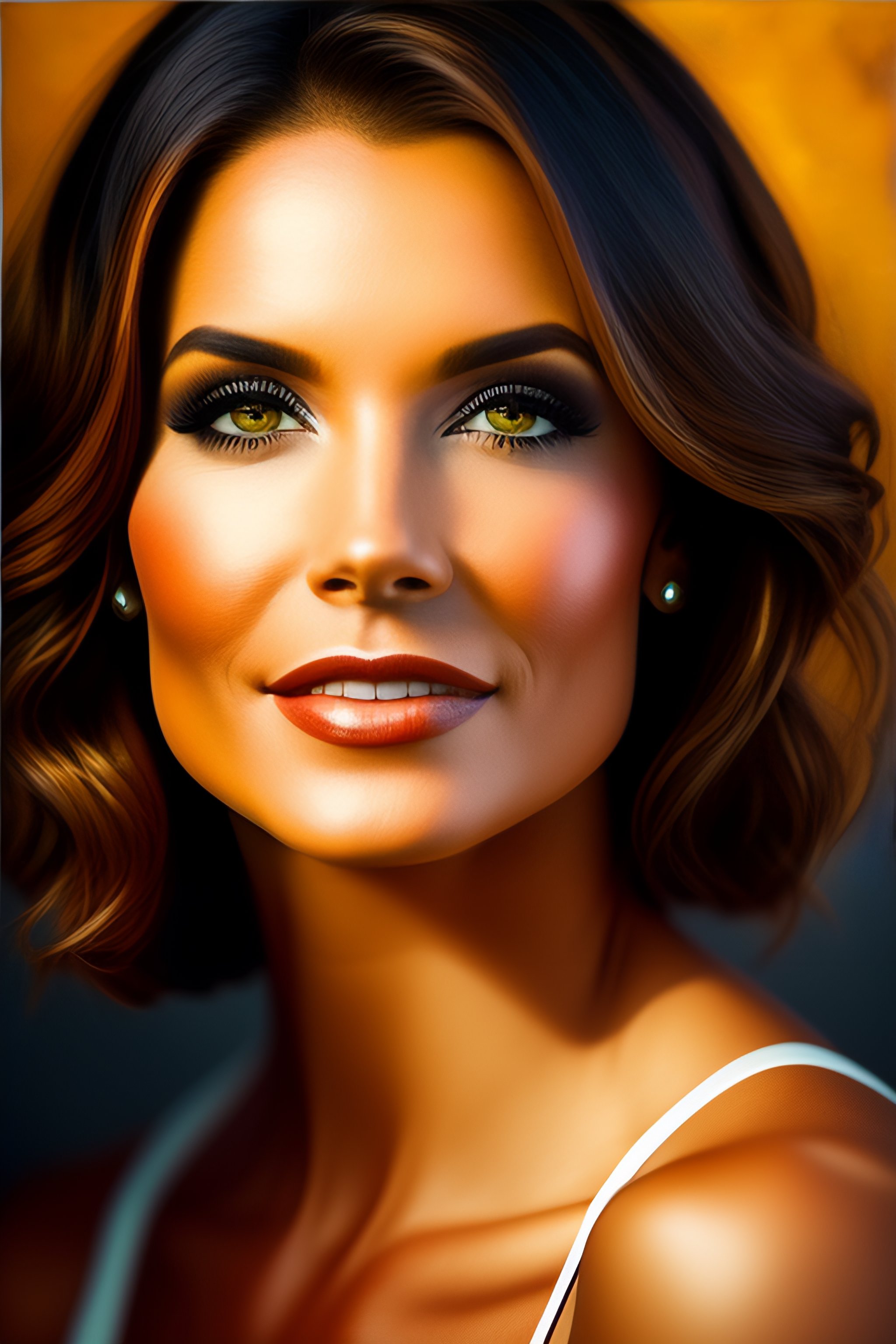 Lexica - Full body portrait woman hazel eyes caramel short hair