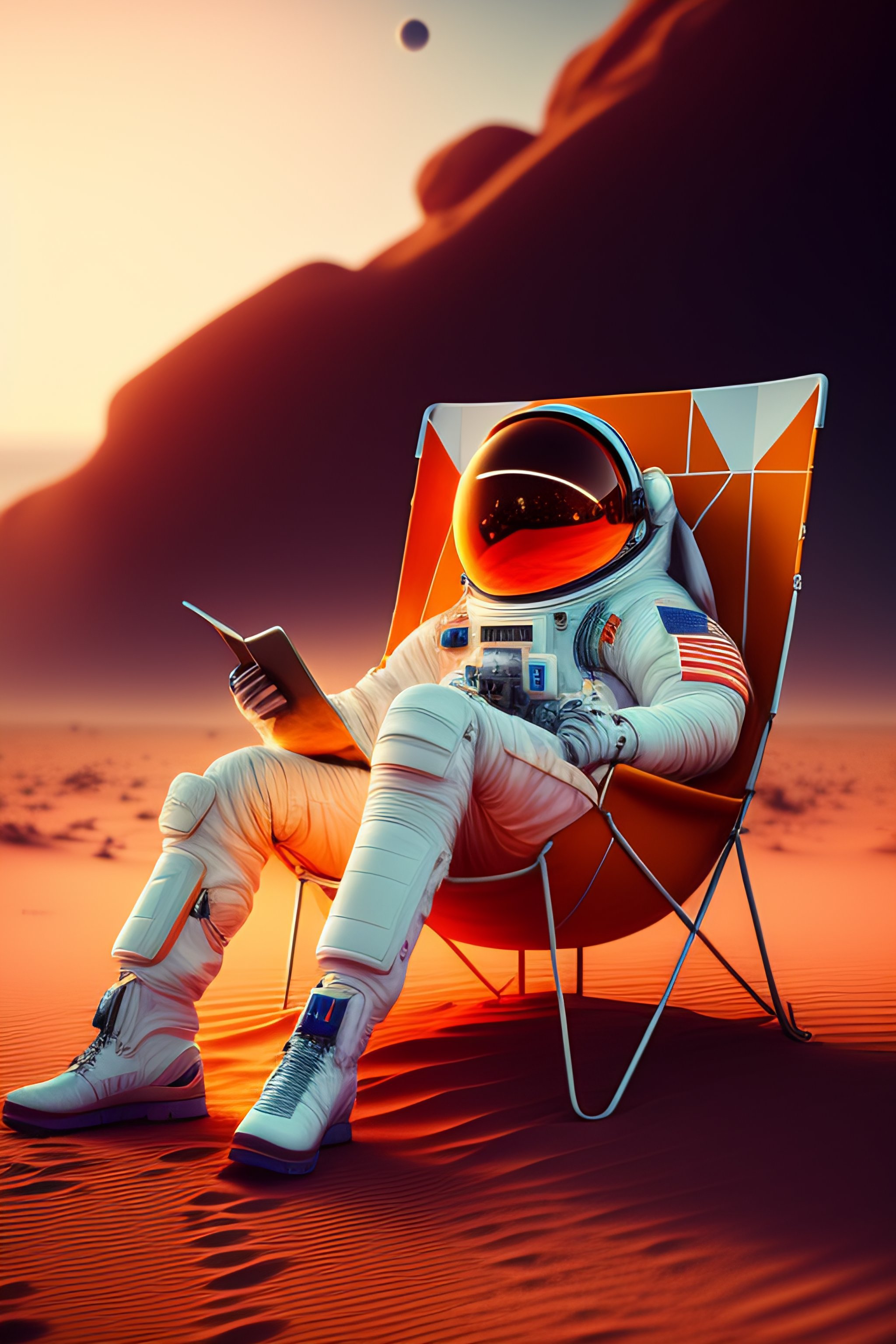 Lexica - An astronaut resting on mars in a beach chair, vibrant ...