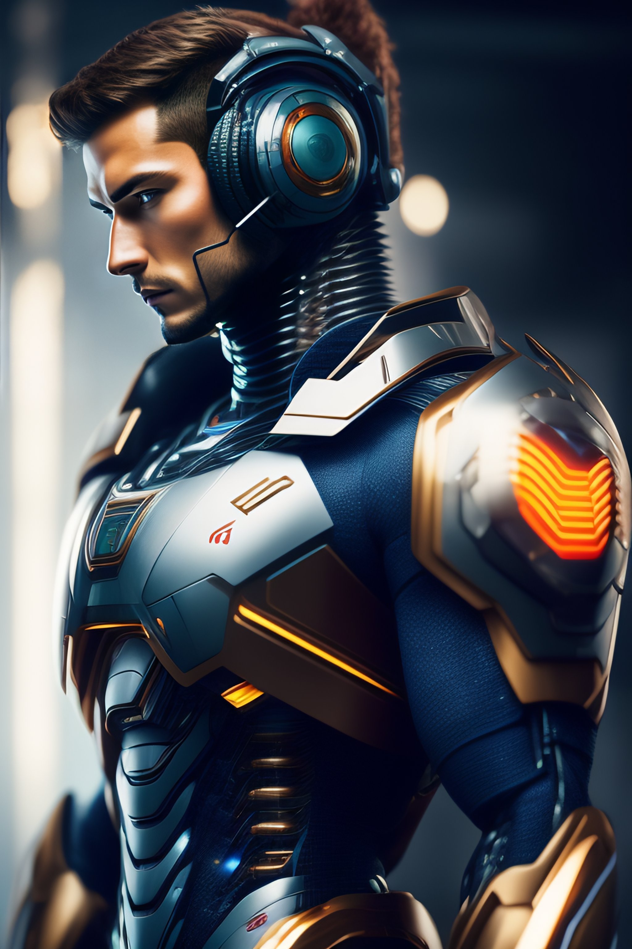 Lexica - Cyborg robot with computer, a character side portrait ...