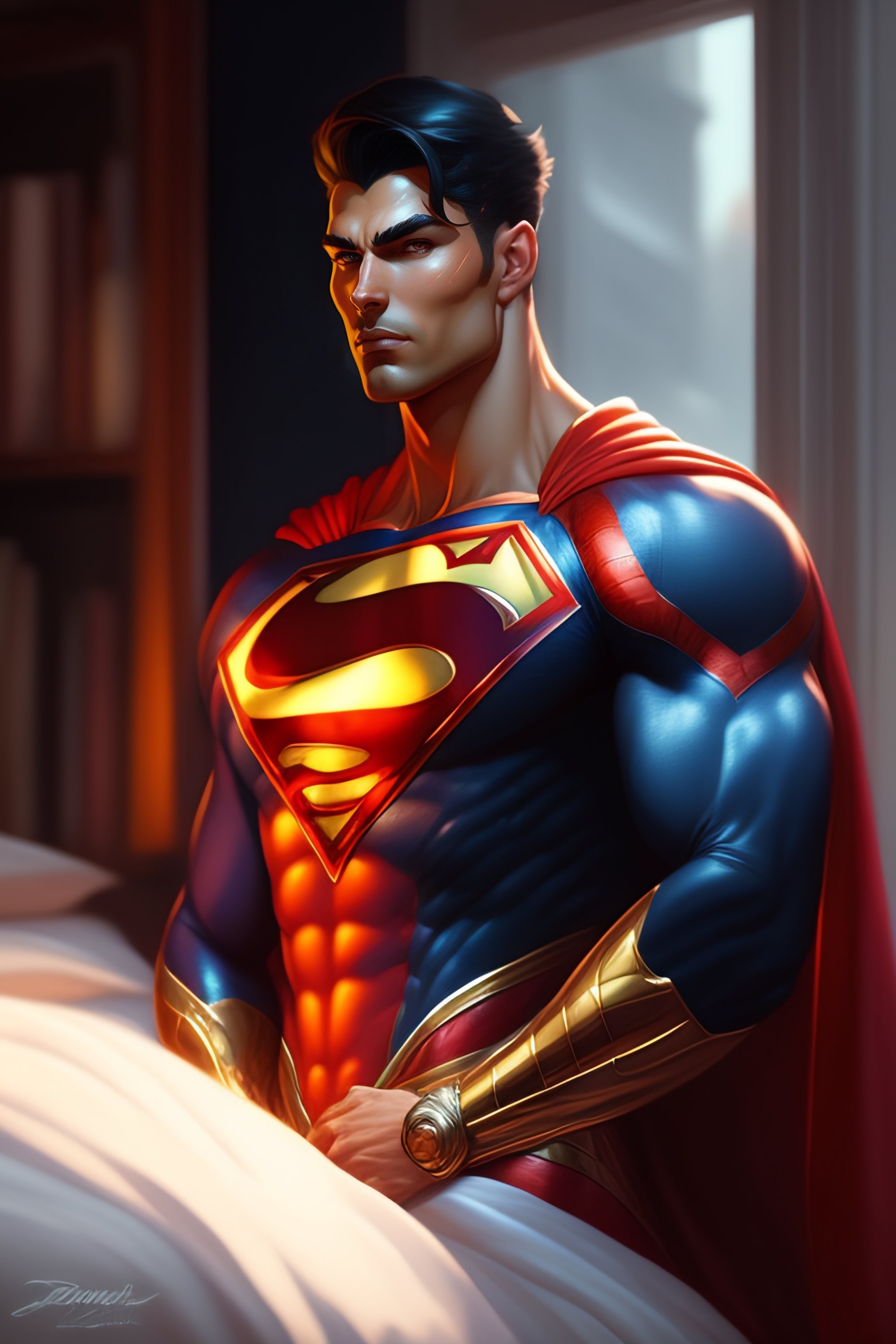 Lexica - Two thin muscular superhero spiderman and superman ,laying in ...