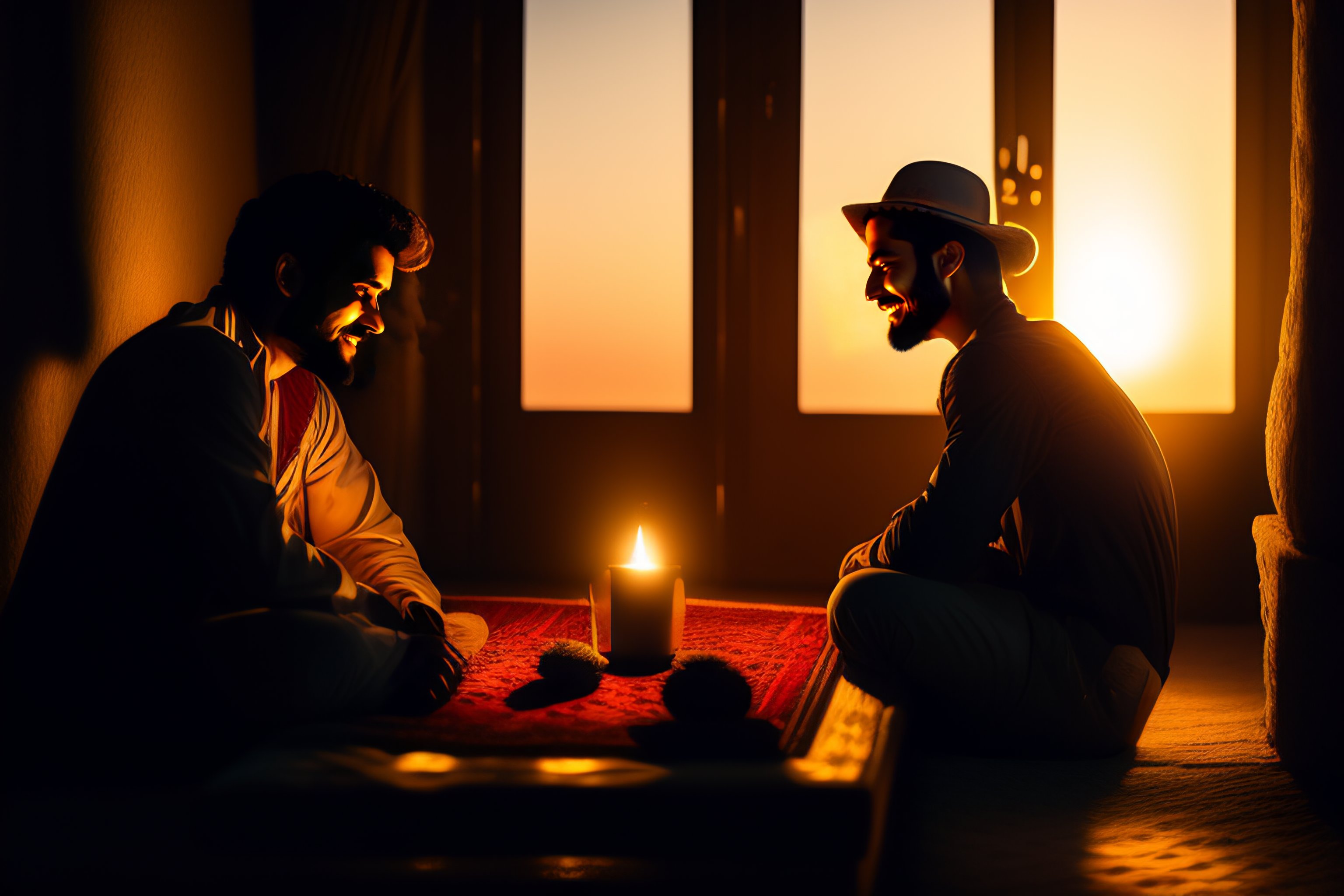 Lexica - Men staying up at night and laughing in an Arab atmosphere ...