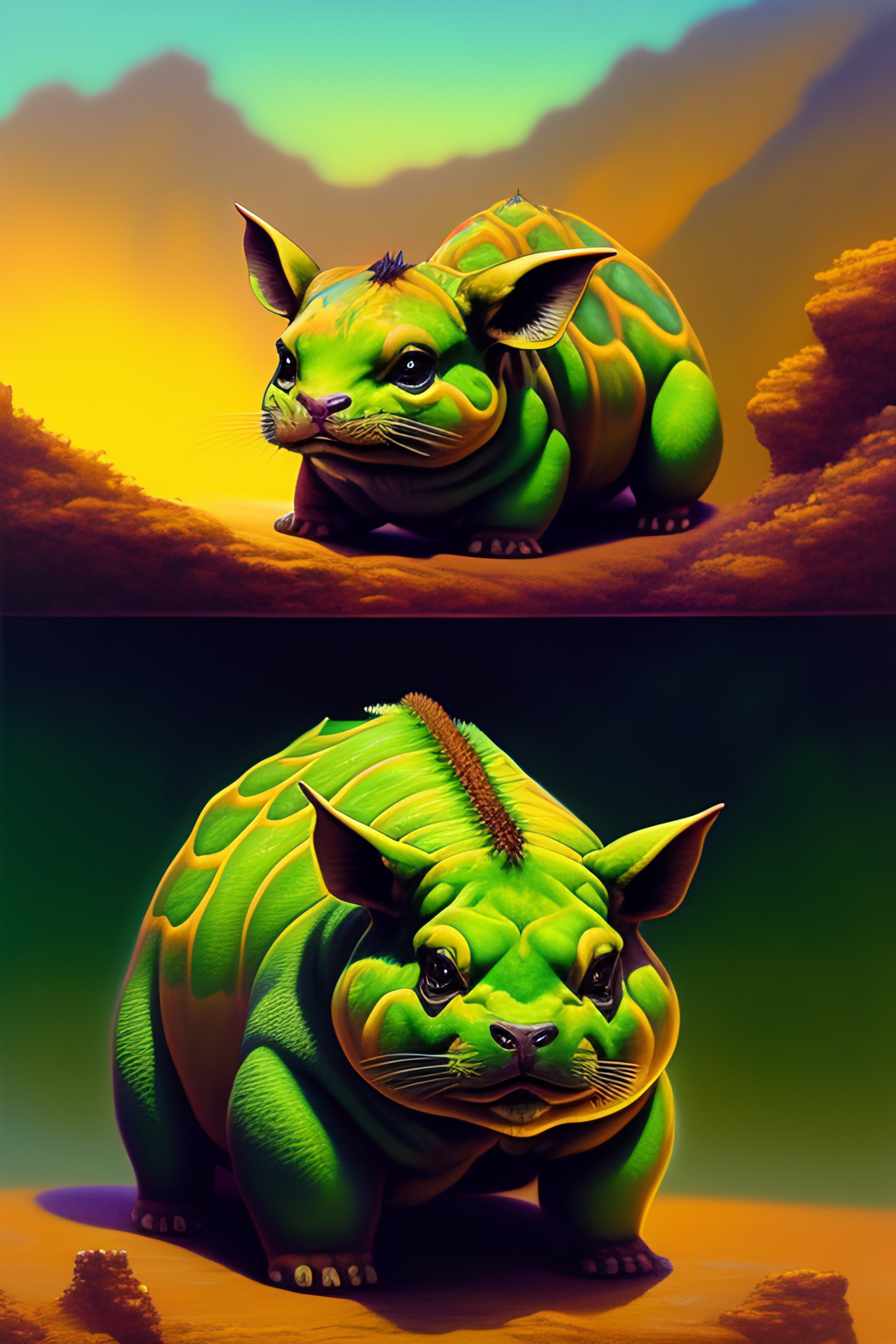 Lexica - Painting of hybrid bulbasaur!!! and pikachu fused together ...