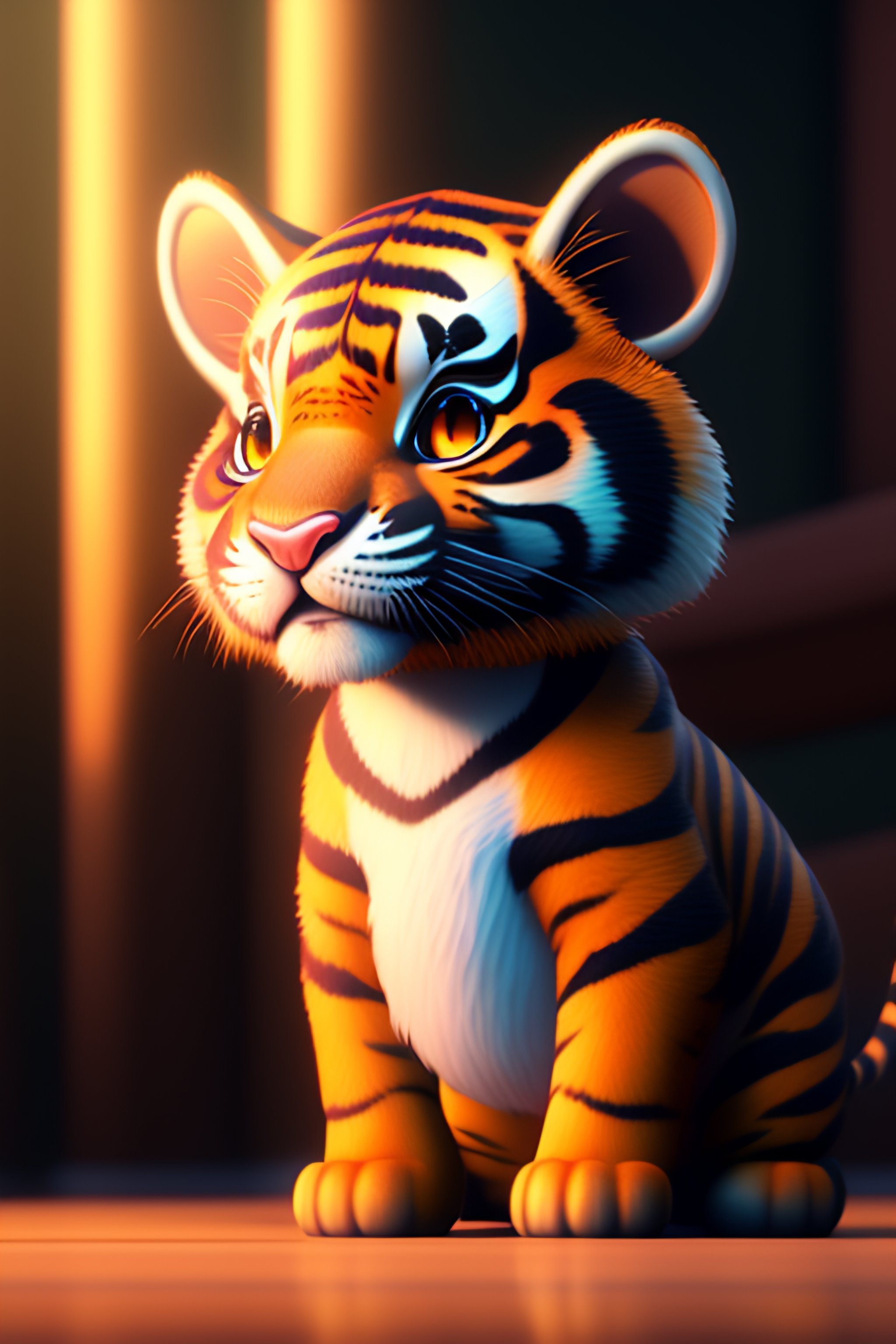 Lexica - Cute small tiger standing on 2 feet on theater ,unreal engine ...