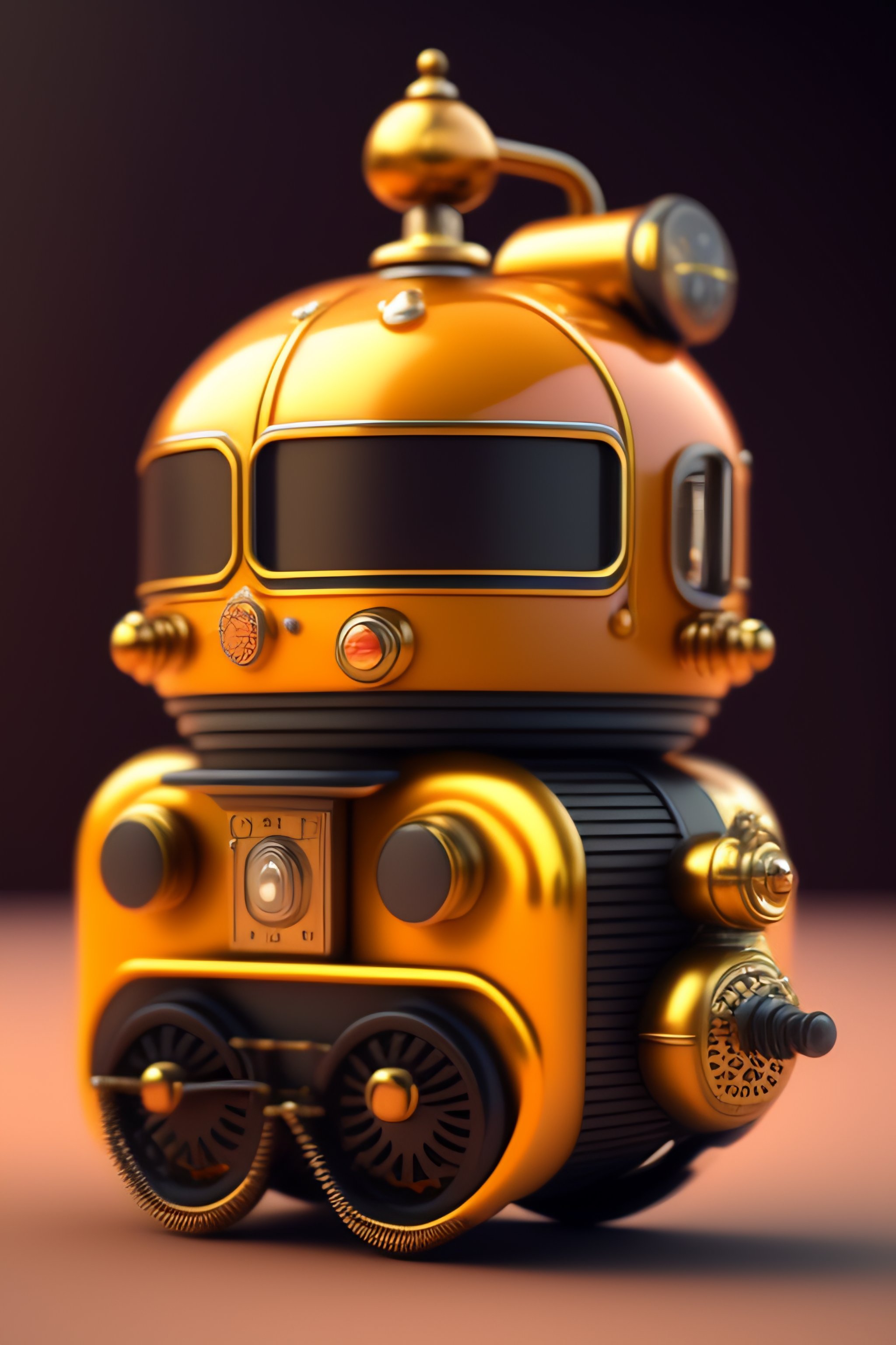 Lexica - C4D render of a comically tiny Cute and adorable cartoon it steampunk droid in the ...